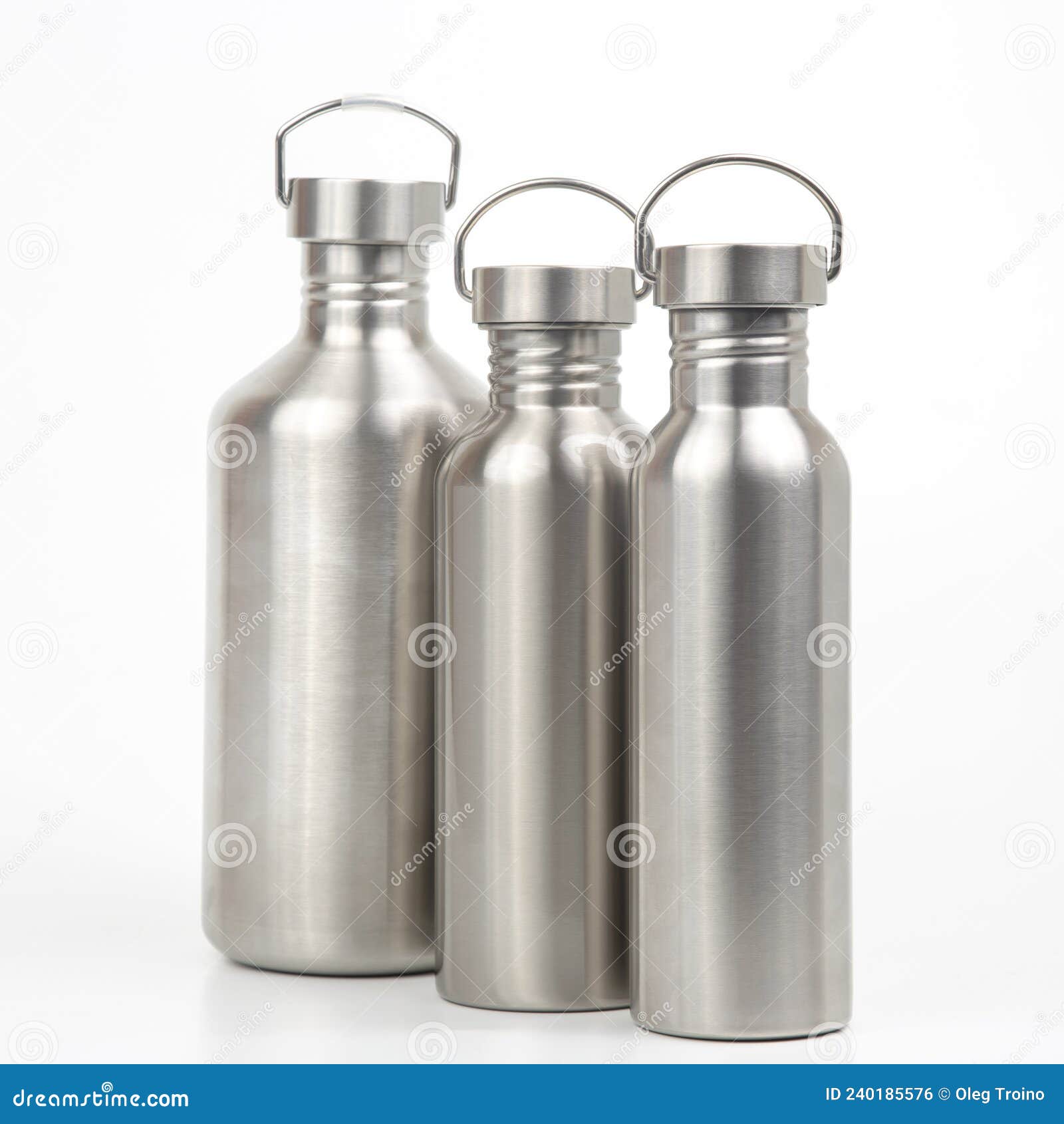 Metal Steel Water Flasks on White Background. Metal Drinking Utensils ...
