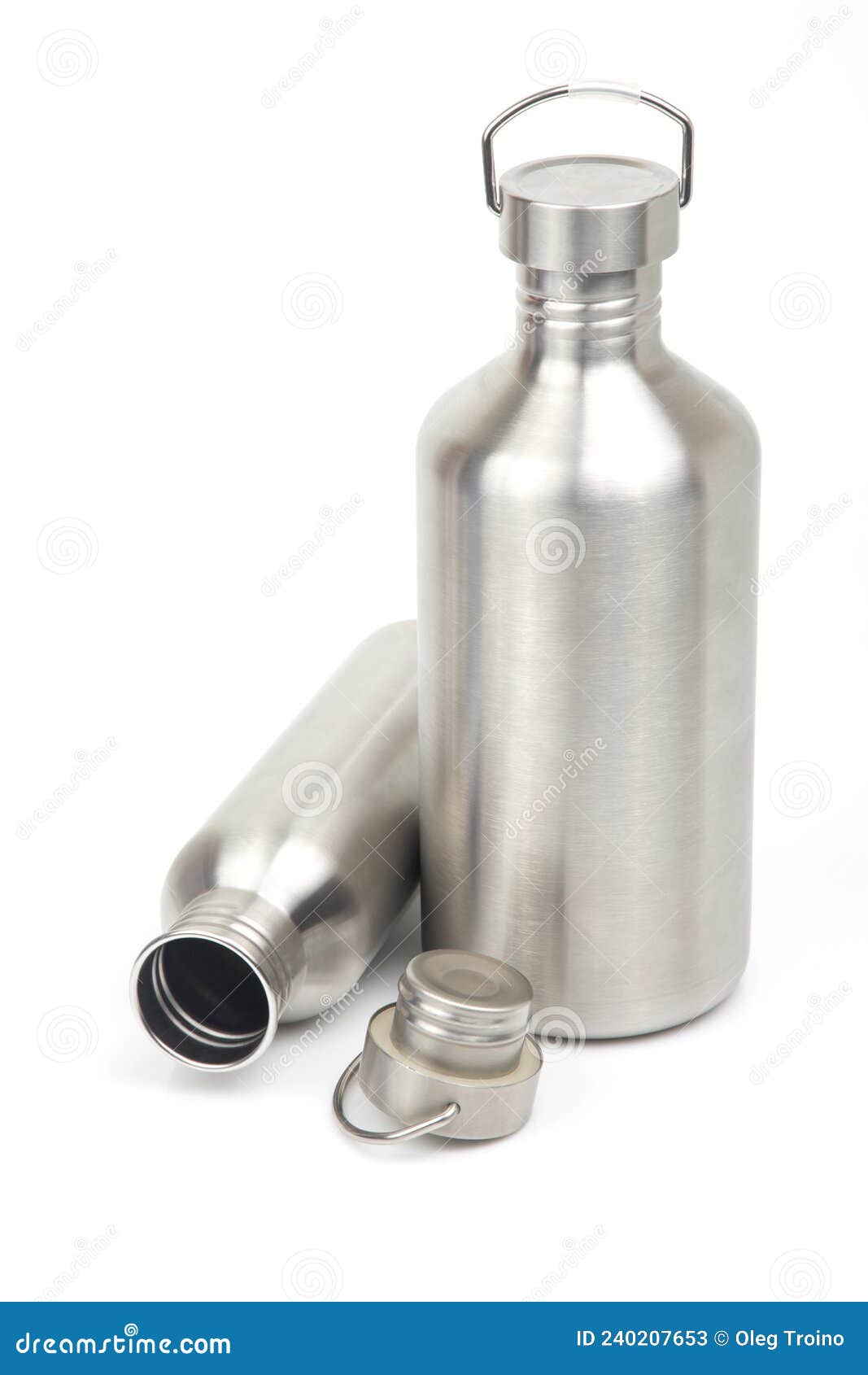 Metal Steel Water Flasks on White Background. Metal Drinking Utensils ...
