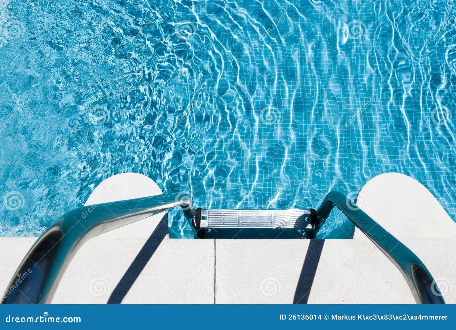 Metal Steps into Inviting Blue Pool Stock Photo - Image of swim, tiles ...