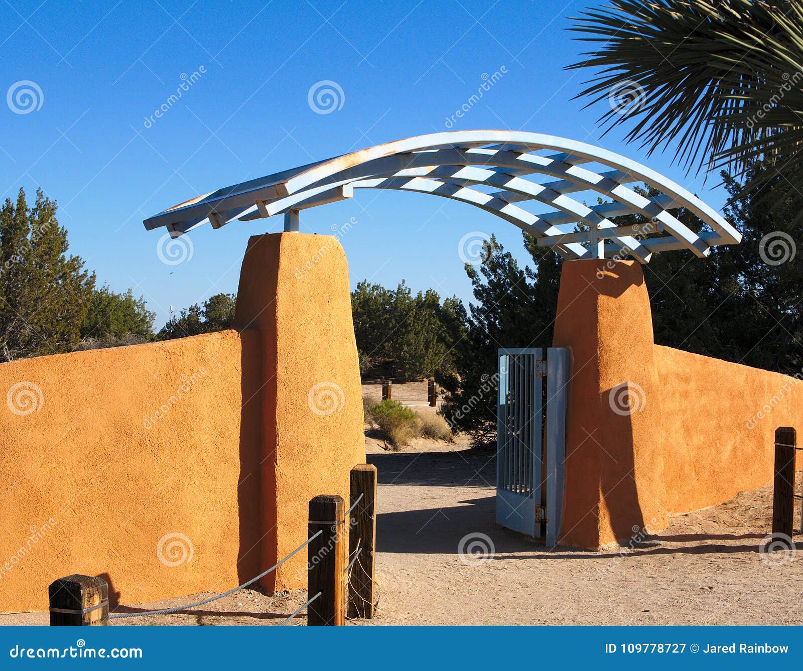 Metal and Stone Gate in Nature Preserve. Stock Image - Image of view ...