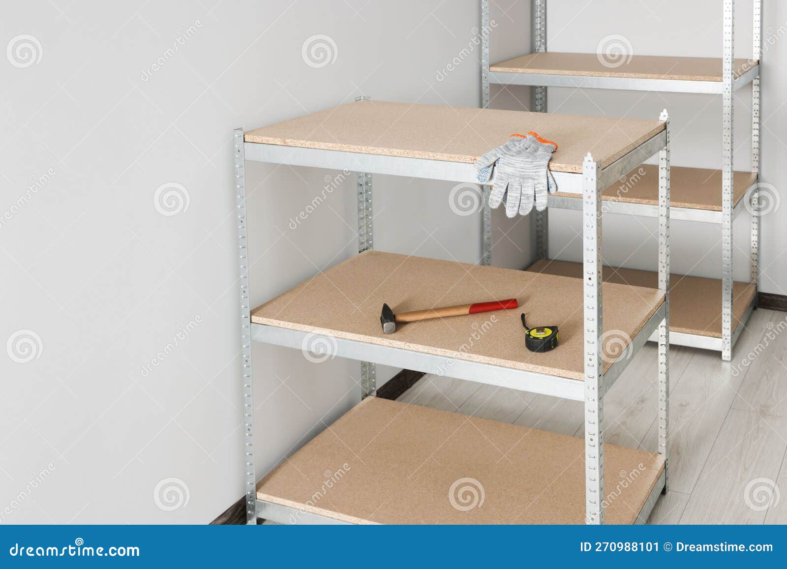 Metal Storage Shelf with Room Renovation Tools in Office Stock Image ...