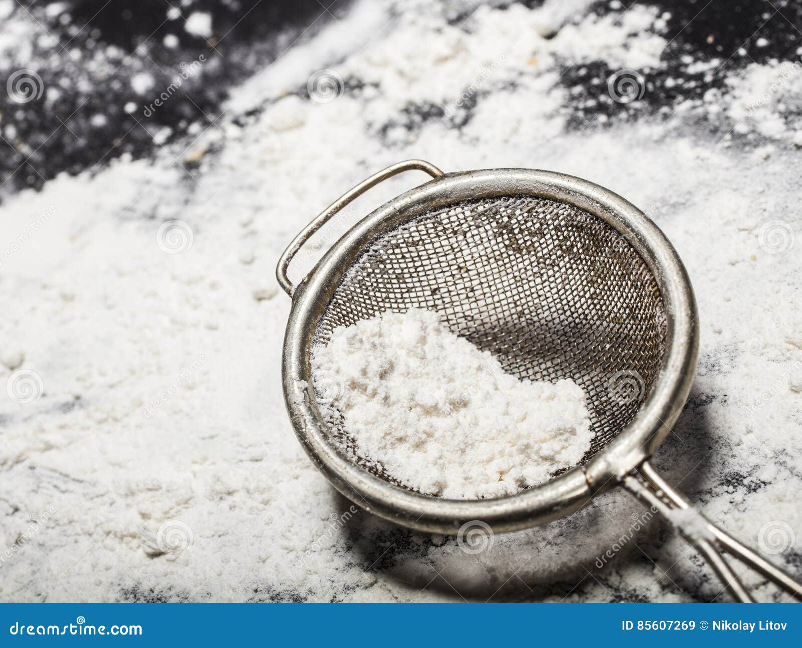 Metal Strainer with Spilling Flour Stock Image - Image of composition ...