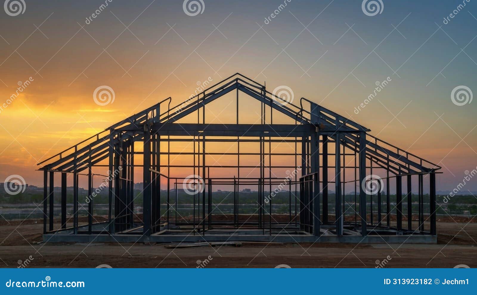 Metal Structure Under Construction at Sunset with Yellow Sky Stock ...