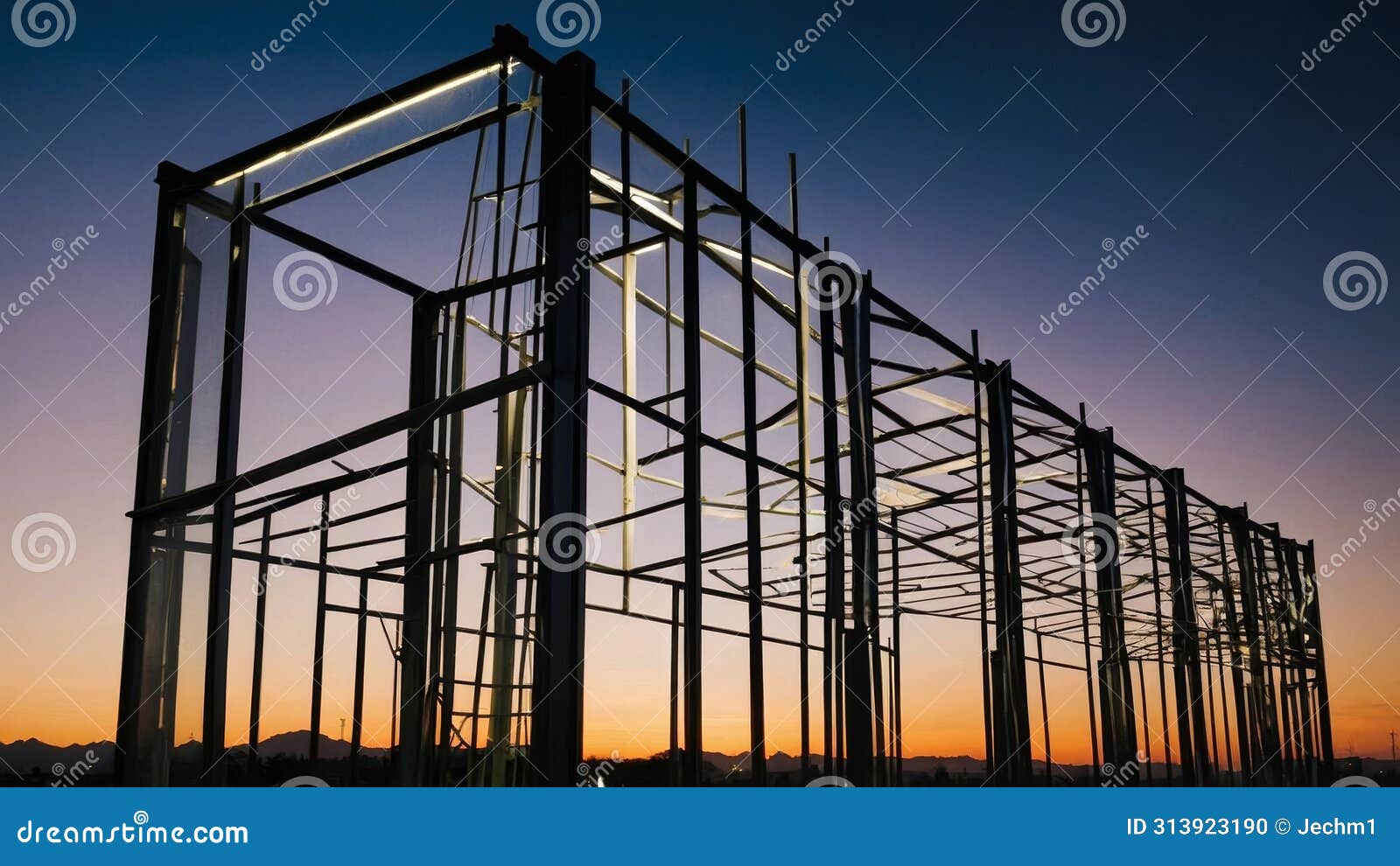 Metal Structure Under Construction at Sunset with Yellow Sky ...