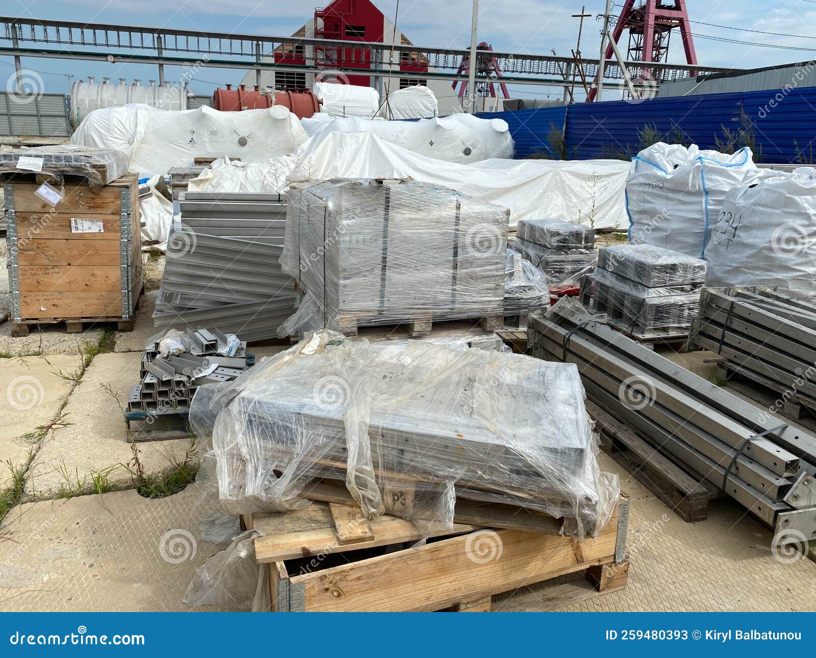 Metal Structures for Construction and Pipes on Pallets in an Open-air ...