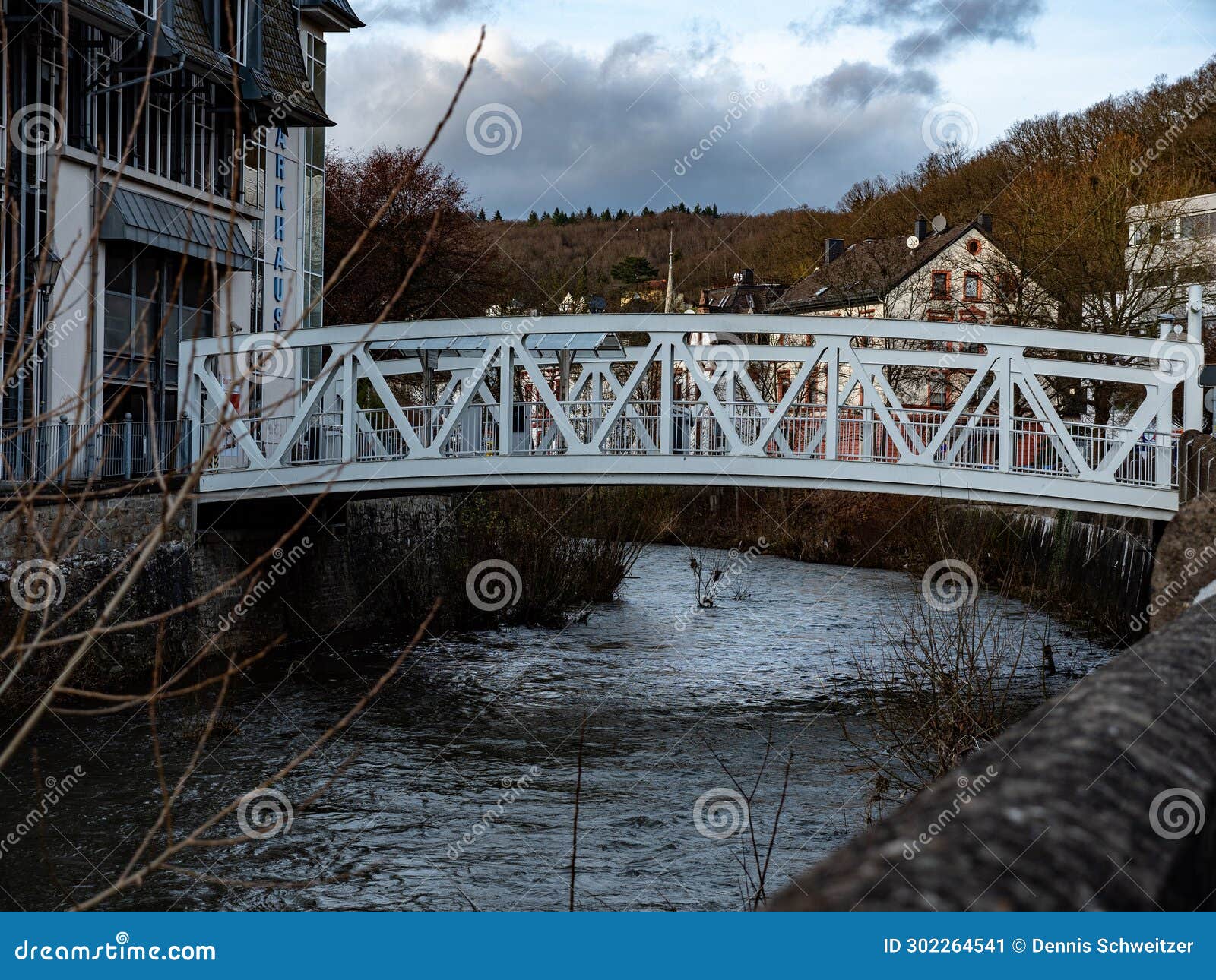 Metal Strut Bridge Over a Small River Stock Image - Image of village ...