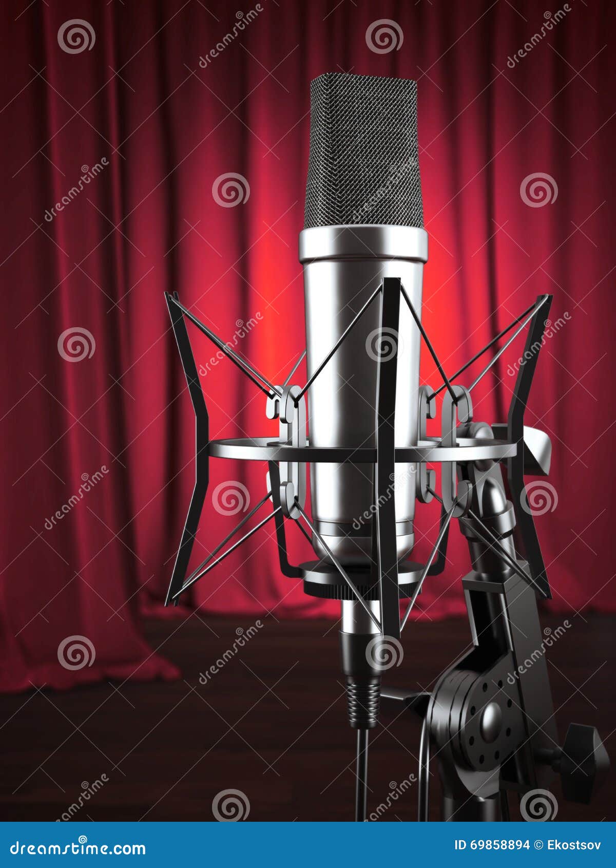 Metal Studio Microphone with Curtains. 3d Rendering Stock Illustration ...