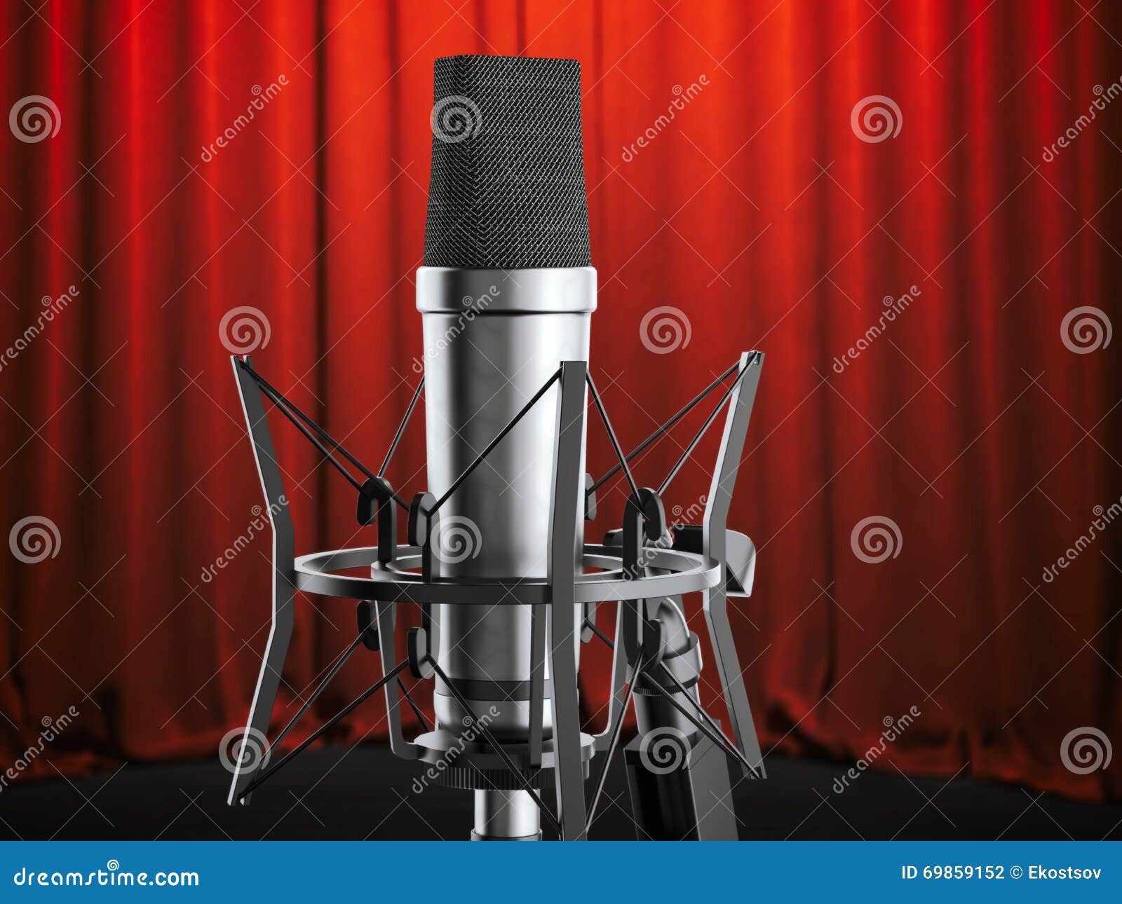 Metal Studio Microphone on the Stage. 3d Rendering Stock Illustration ...