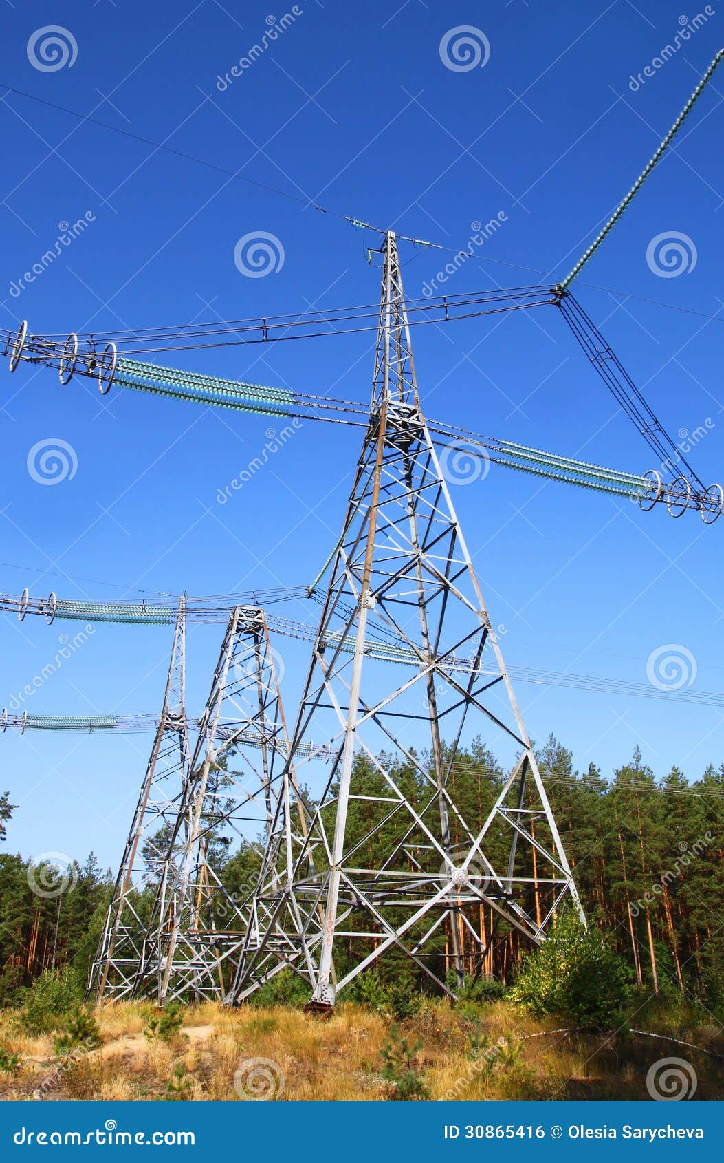 Metal Support Power Lines Against the Blue Sky Stock Photo - Image of ...