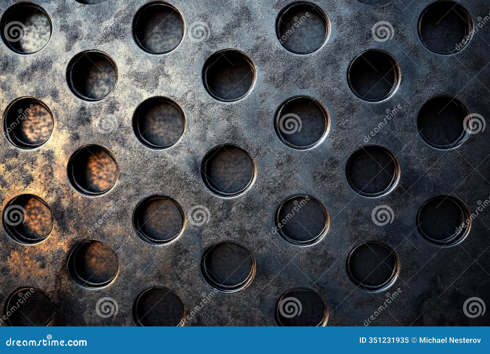 Metal Surface with Round Holes Forming a Regular Pattern, Creating an ...