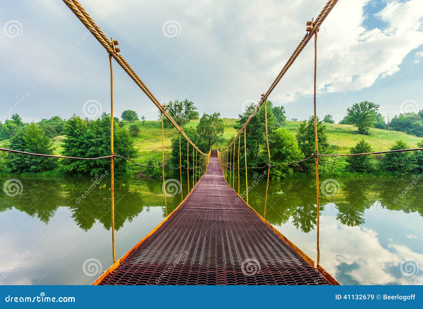 Metal suspension bridge stock image. Image of bokeh, landscape - 41132679