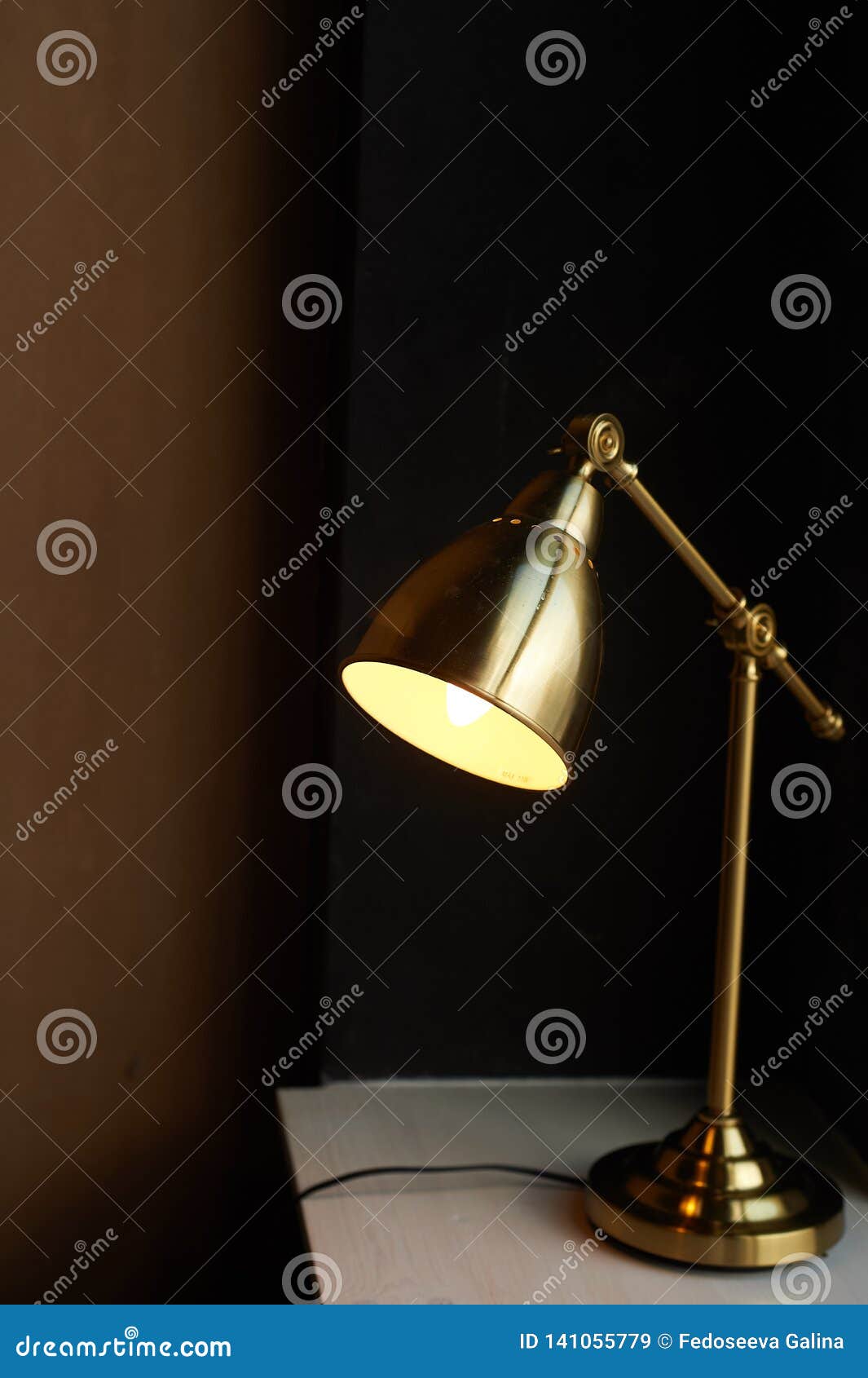 Metal Table Lamp of Gold Color.with Warm Temperature Lamp Stock Image ...