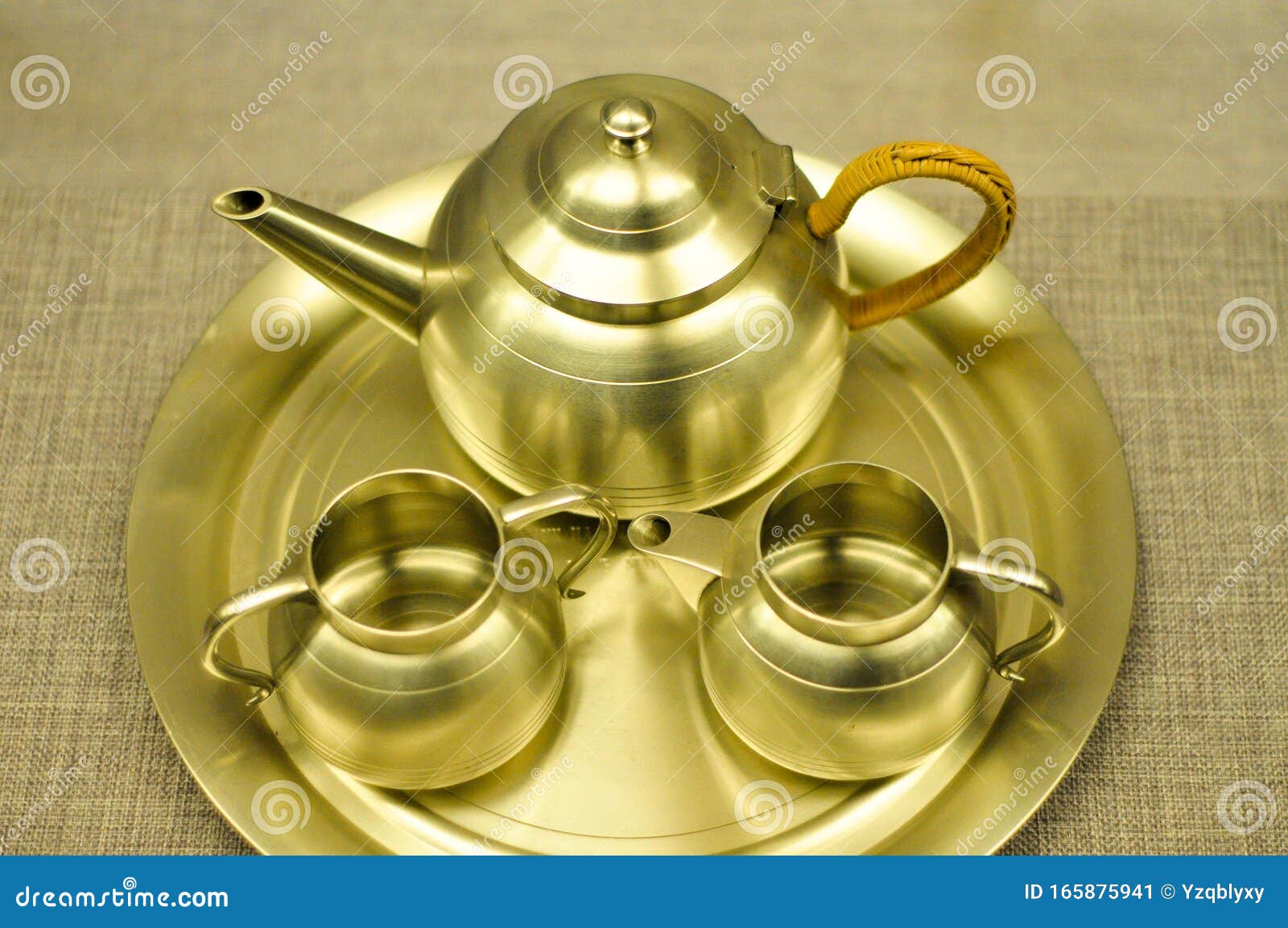 Metal tea set and Tray stock image. Image of delicate - 165875941