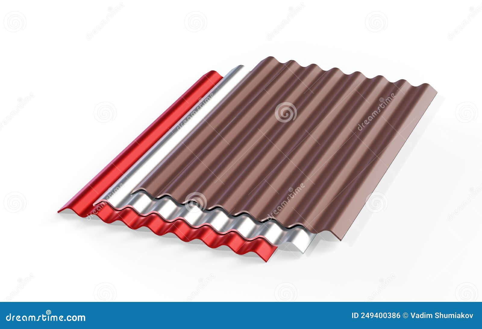 Metal Tile Sheets 3d Render Isolated on White Stock Illustration ...
