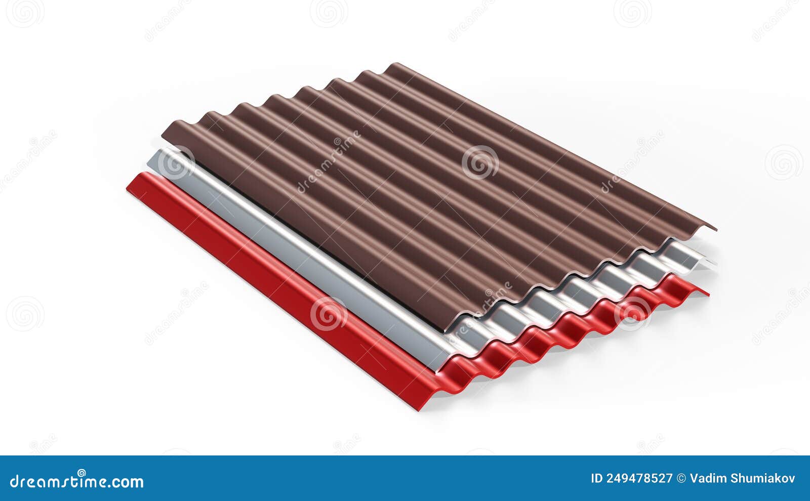 Metal Tile Sheets 3d Render Isolated on White Stock Illustration ...