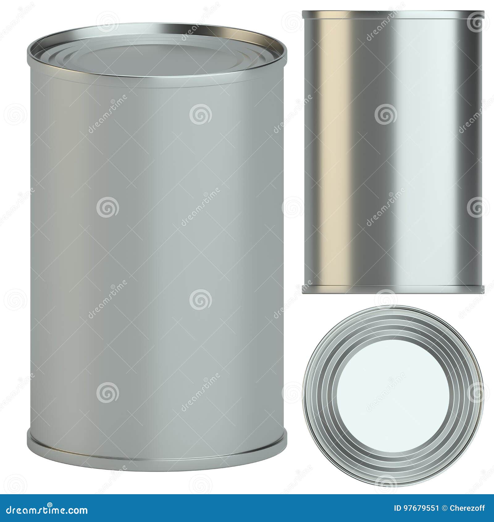 Metal Tin Can: Side, Top and Perspective View Stock Illustration ...