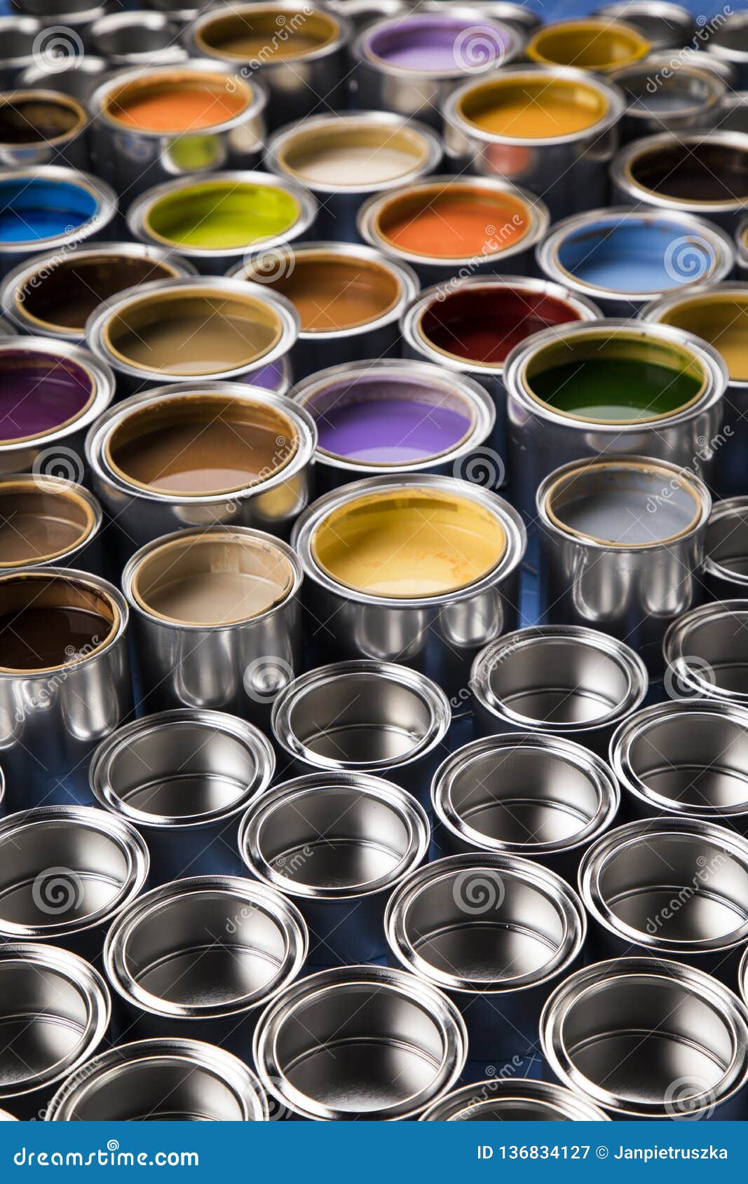 Metal Tin Cans with Color Paint Stock Image - Image of object ...