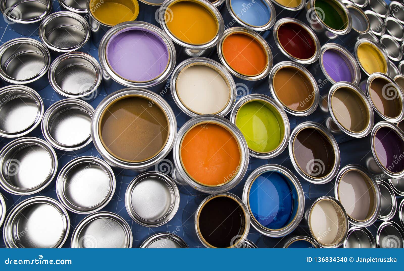 Metal Tin Cans with Color Paint Stock Photo - Image of decorating ...
