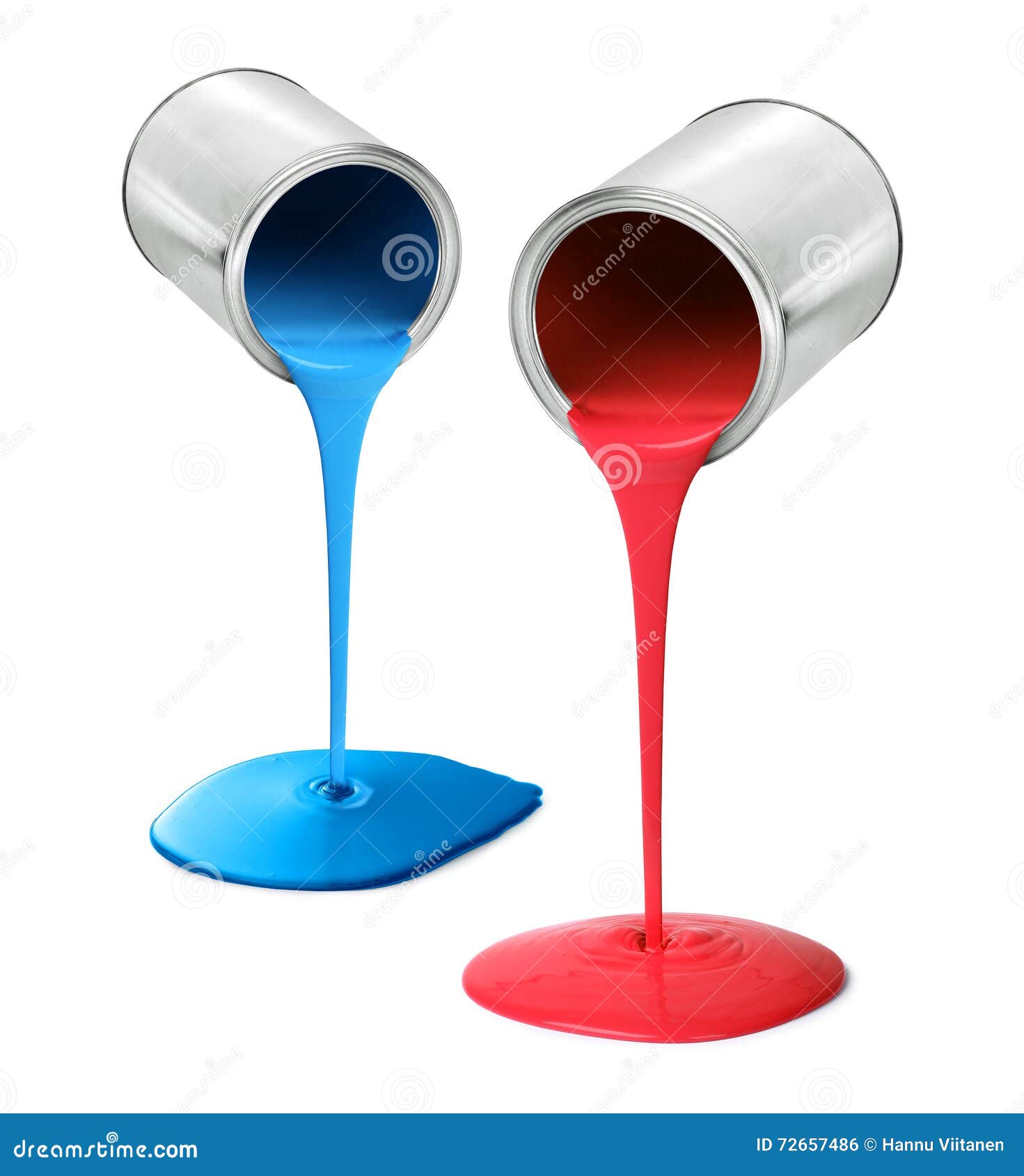 Metal Tin Cans Pouring Red and Blue Paint Stock Photo - Image of paint ...