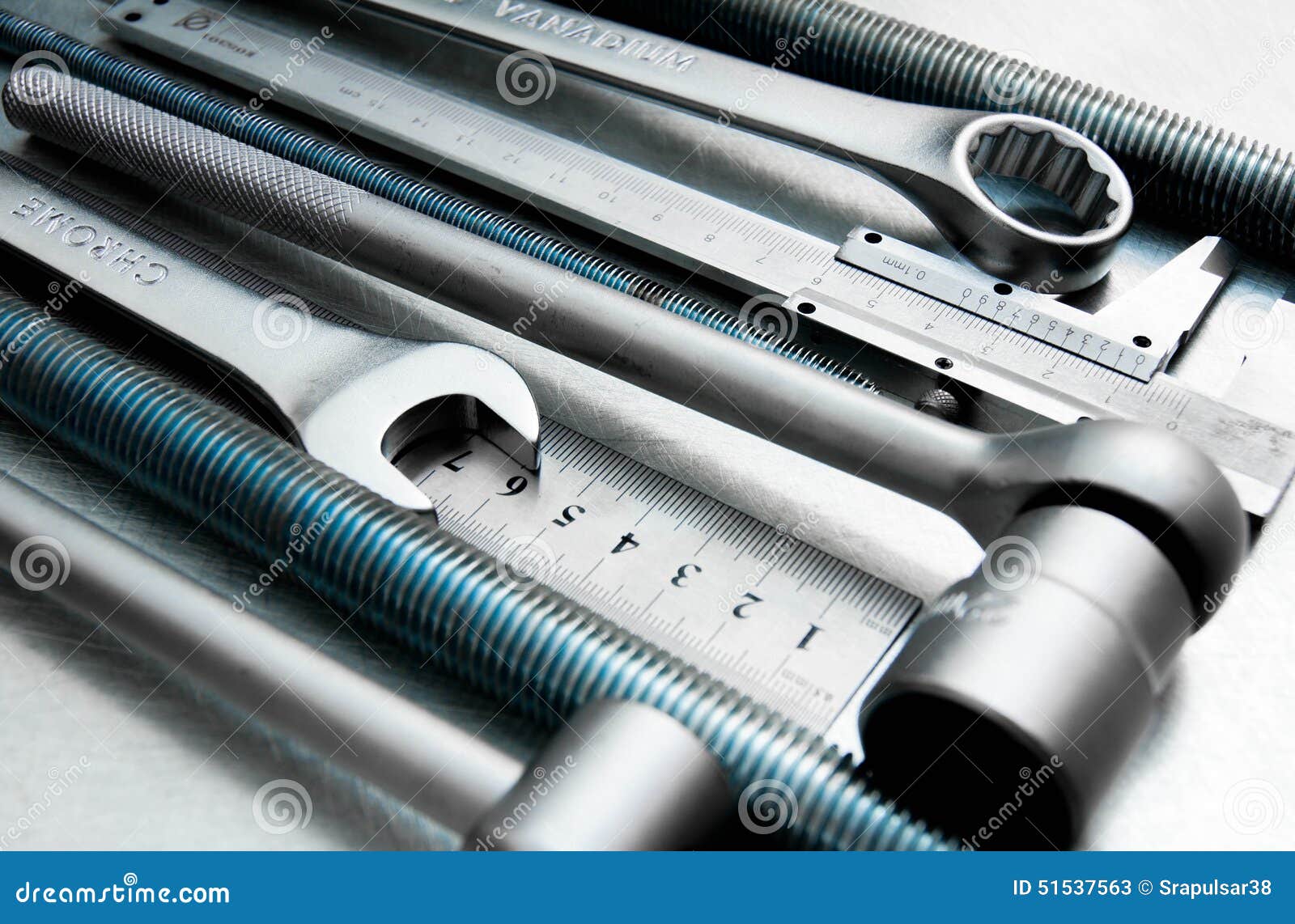 Metal Tools on the Scratched Metal Background Stock Image - Image of ...