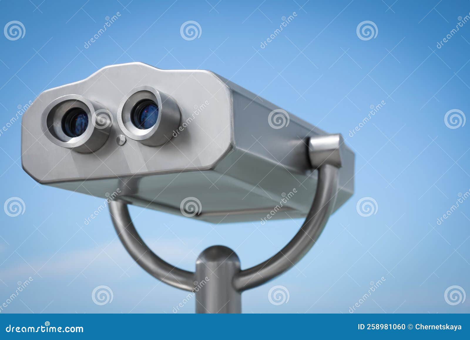 Metal Tower Viewer Against Blue Sky, Closeup. Mounted Binoculars Stock ...