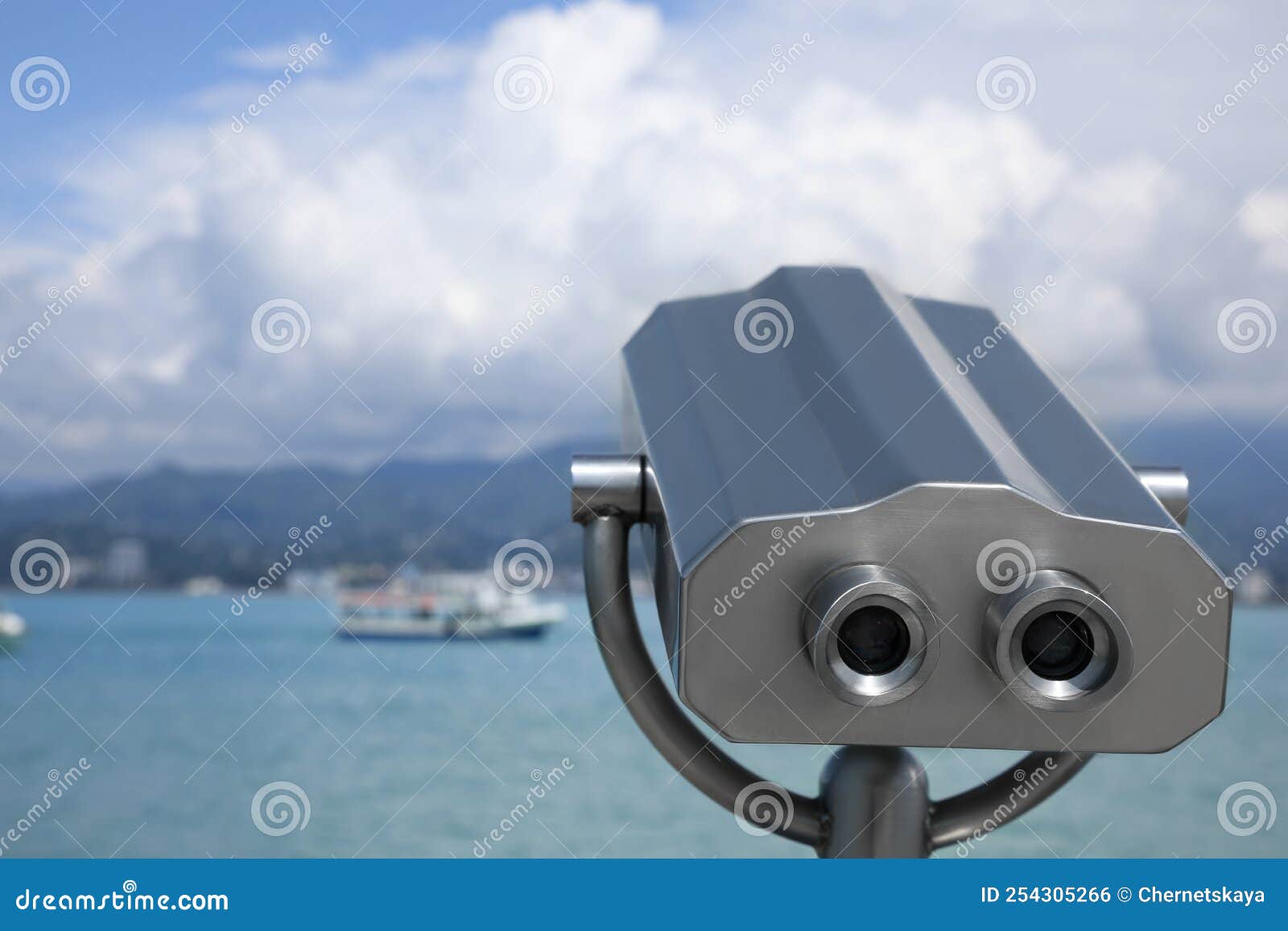 Metal Tower Viewer Installed Near Sea, Space for Text. Mounted ...