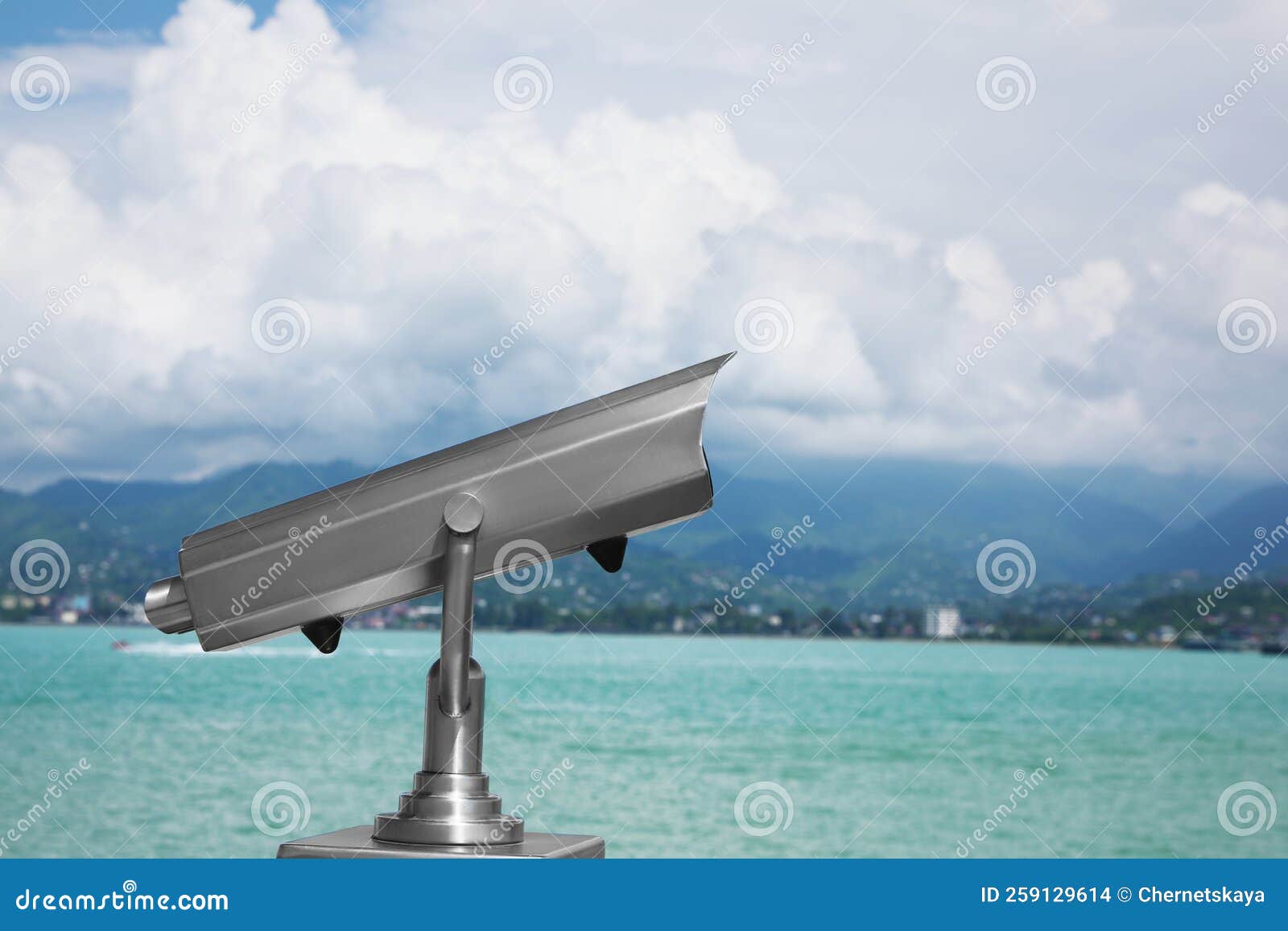 Metal Tower Viewer Installed Near Sea, Space for Text. Mounted ...