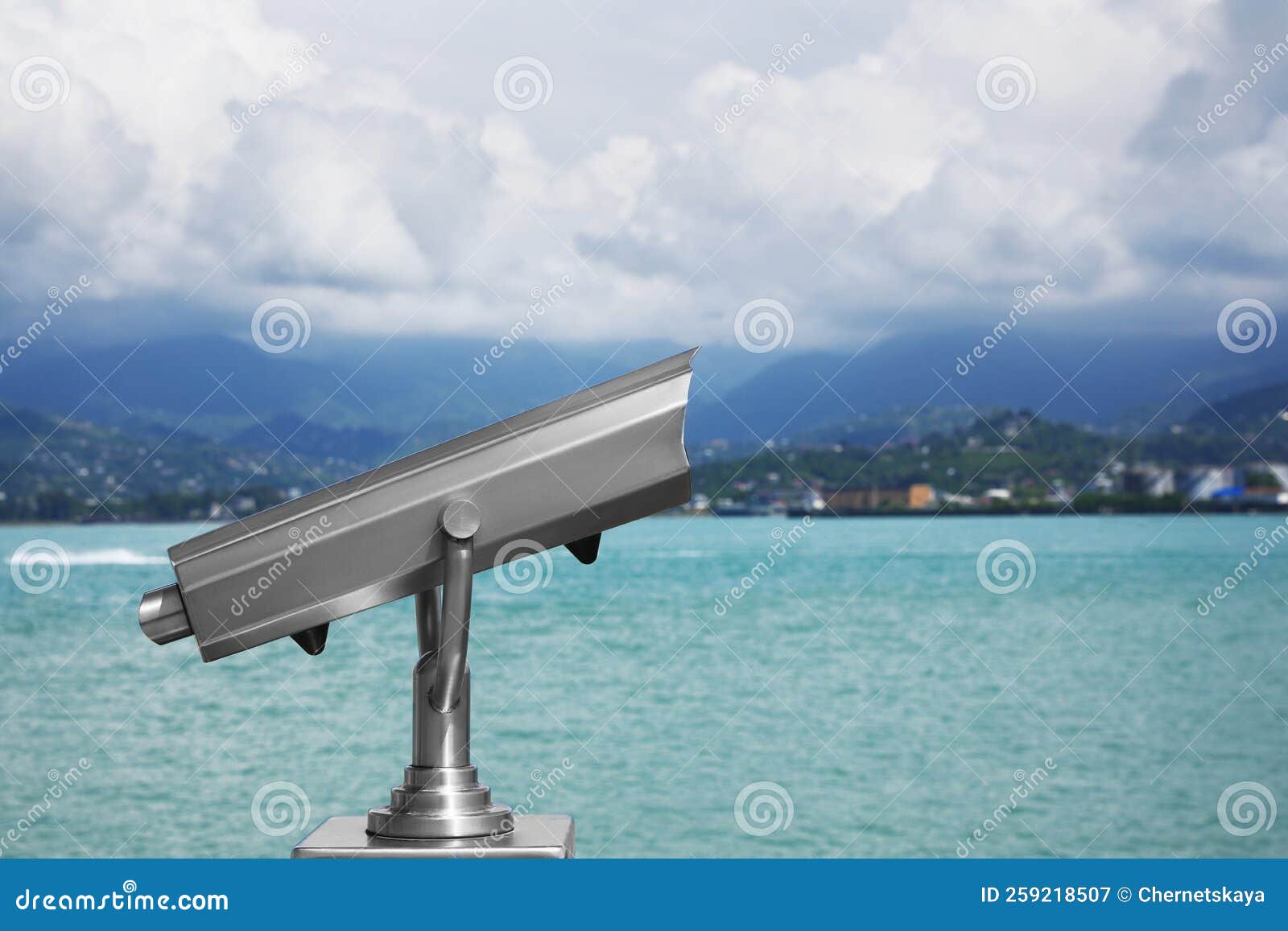 Metal Tower Viewer Installed Near Sea, Space for Text. Mounted ...
