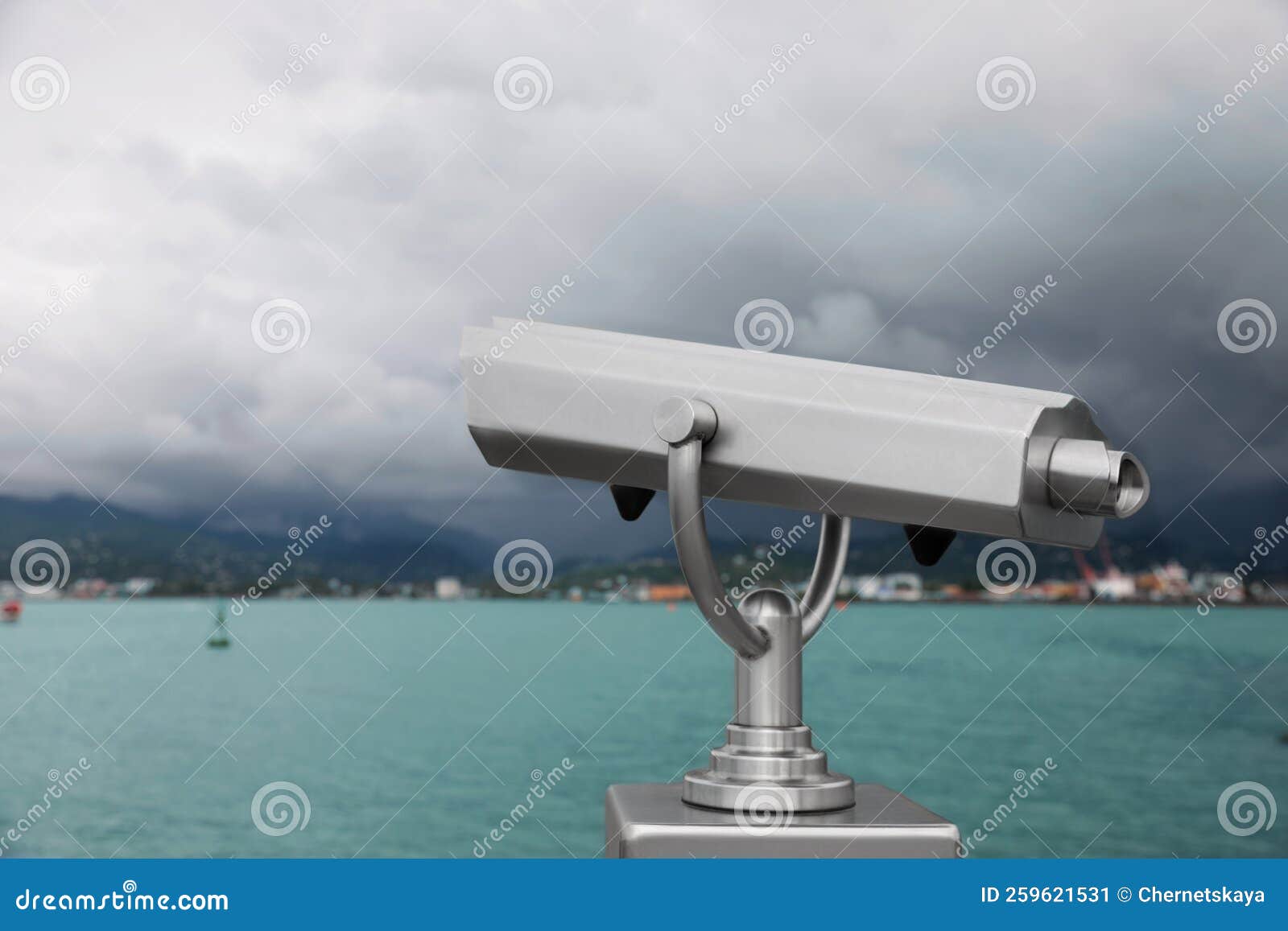 Metal Tower Viewer Installed Near Sea, Space for Text. Mounted ...