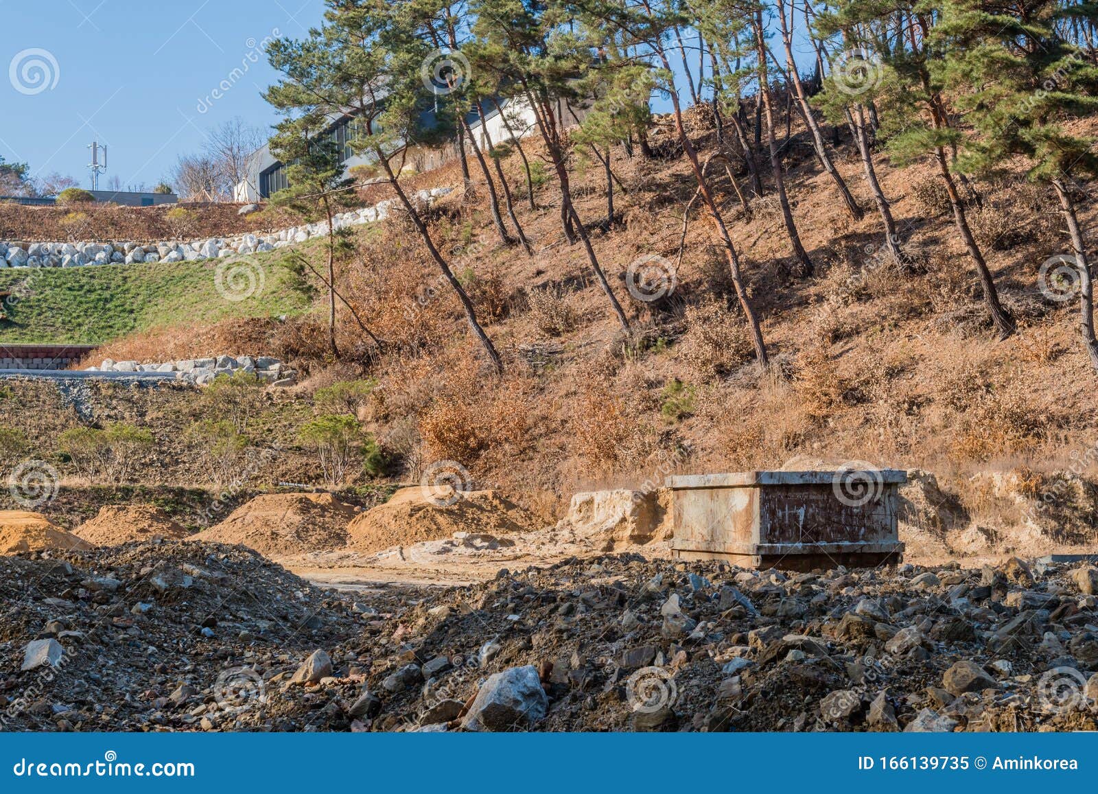 Metal Trash Container at Bottom of Hill Stock Image - Image of ...