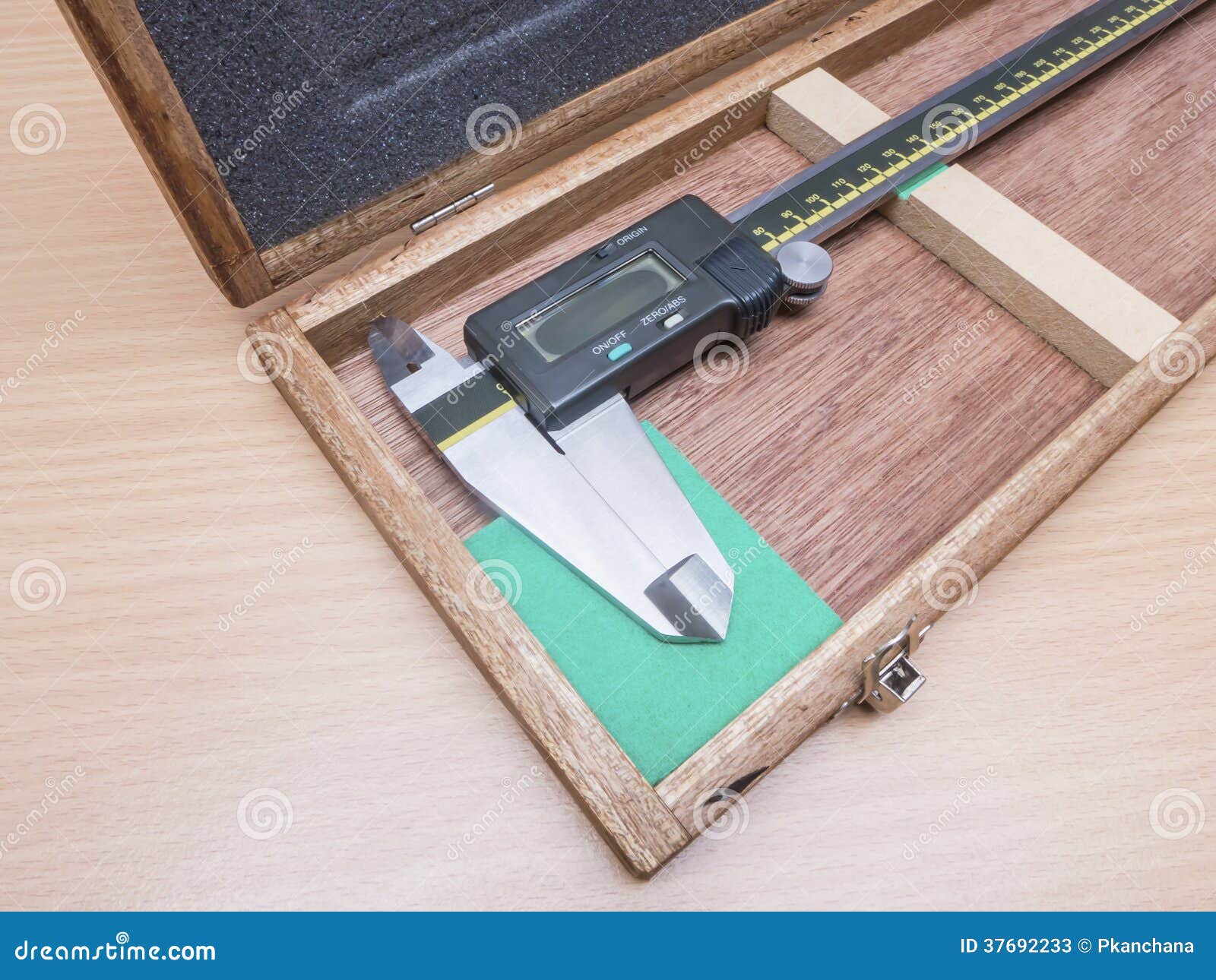 Metal Vernier Caliper in Wooden Box Package Stock Image - Image of ...