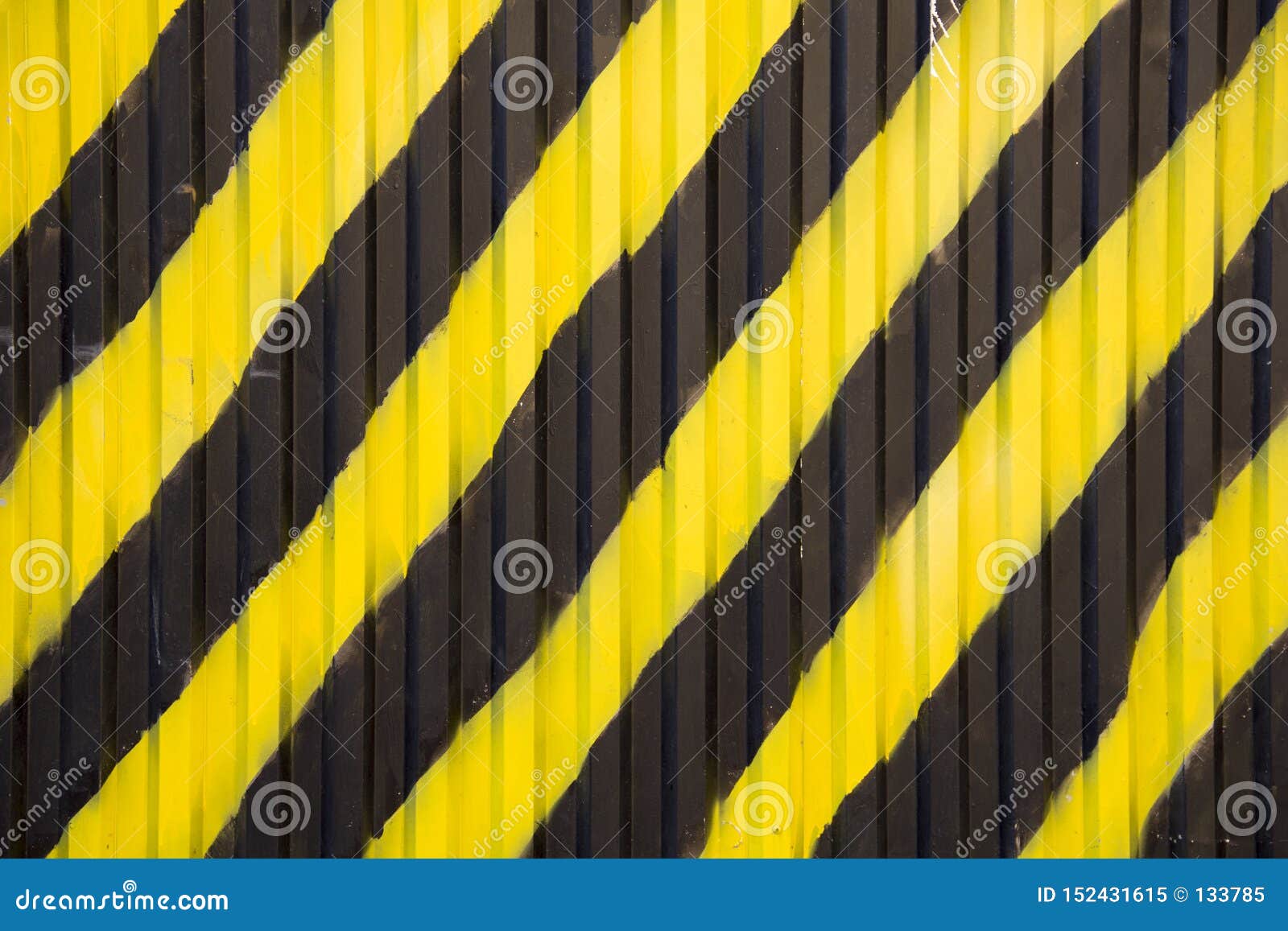 Metal Wall with Yellow and Black Wide Diagonal Lines. Rough Surface ...
