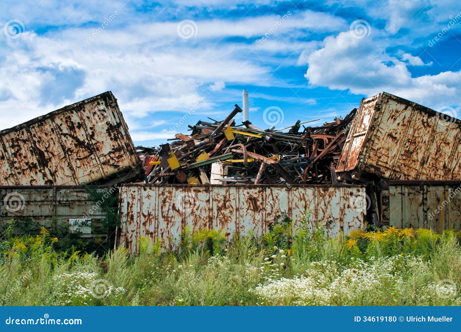 Metal Waste Bin, Container Full Of Various Iron Waste, Rusty Old ...