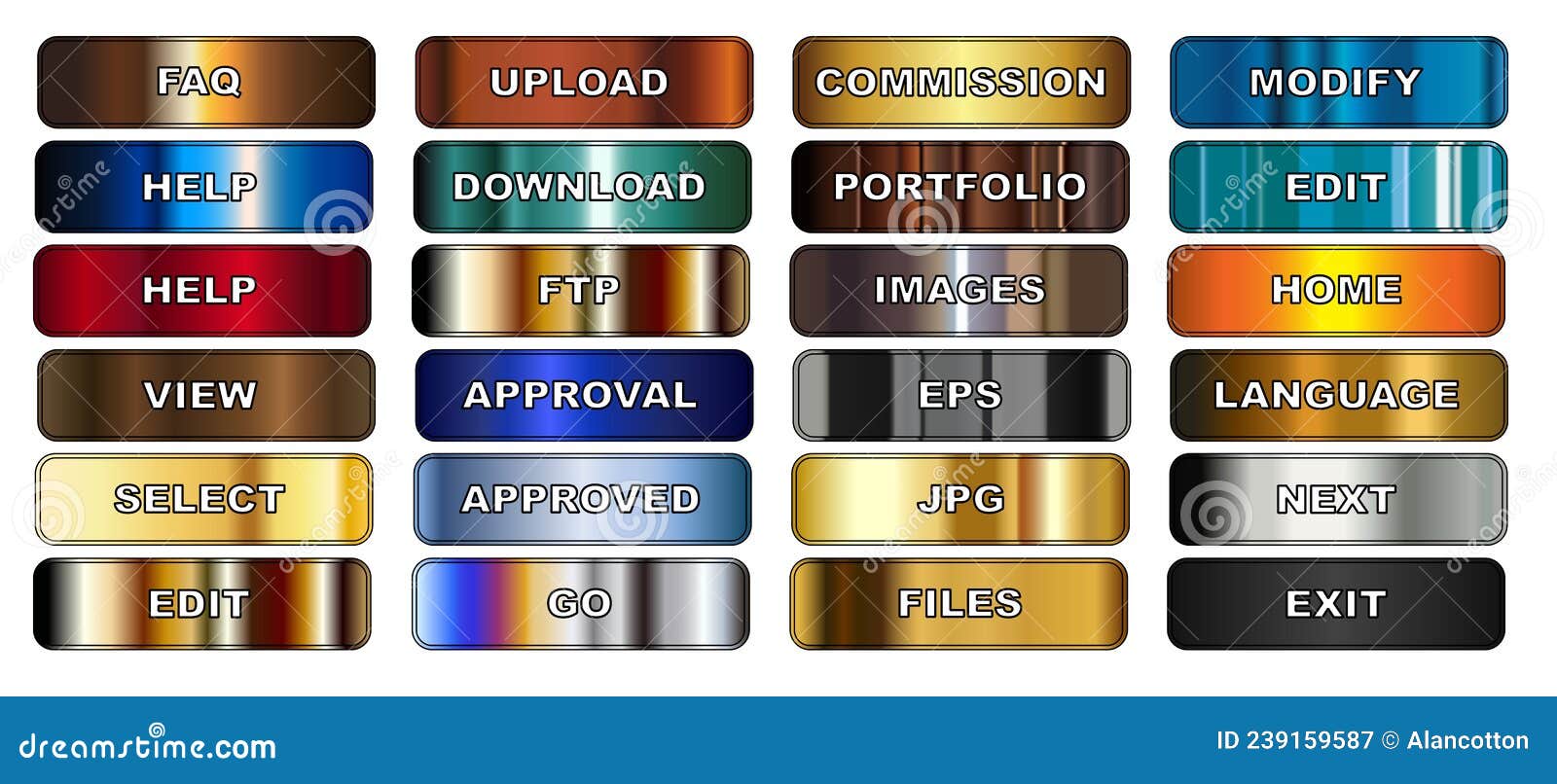 Metal Web Buttons stock vector. Illustration of message - 239159587