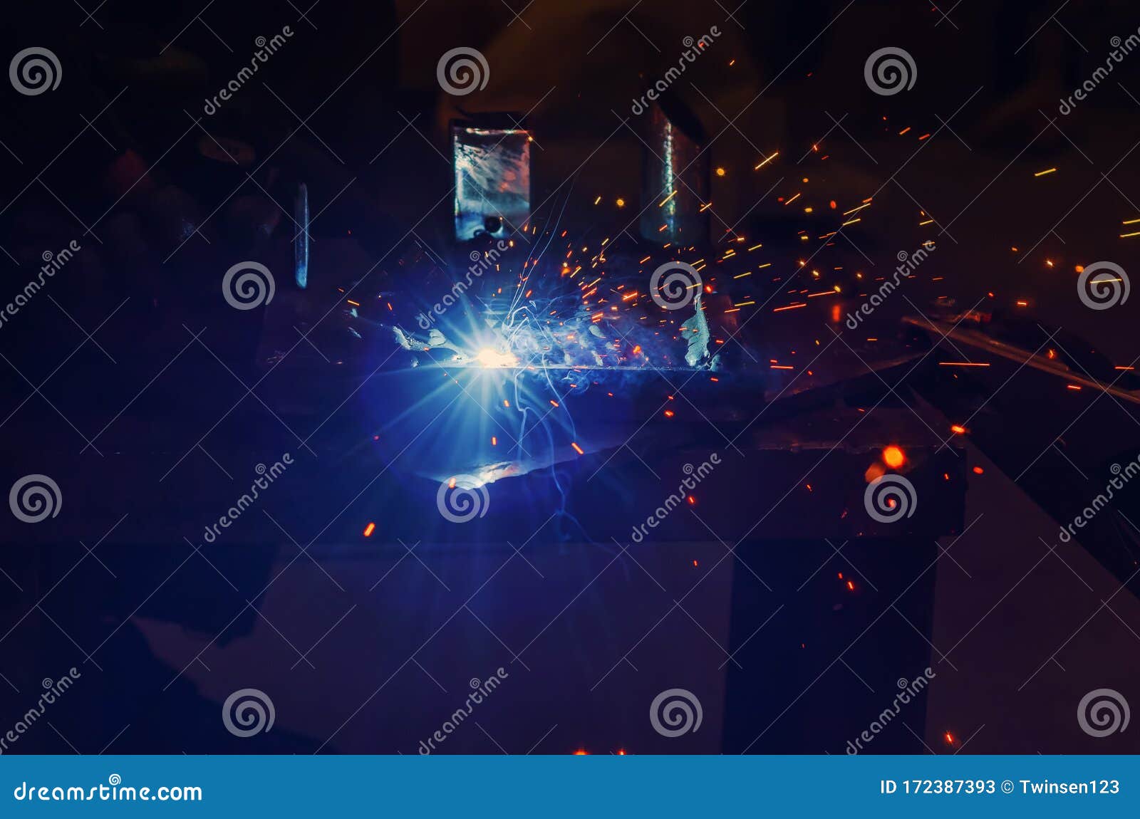 Metal Welding in Metal Workshop. Clear Light, Blue Tinting Stock Image ...