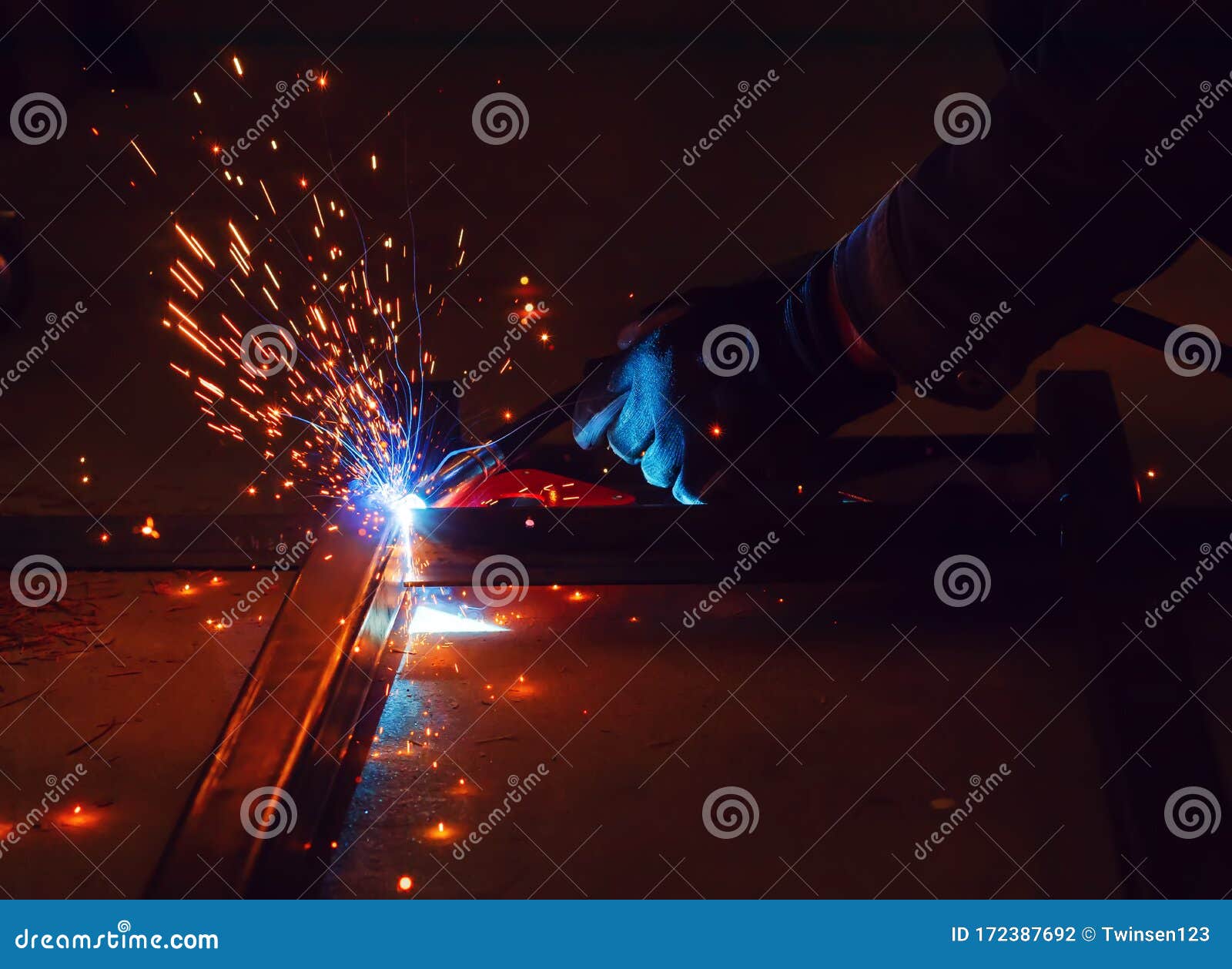 Metal Welding in Metal Workshop. Clear Light, Blue Tinting Stock Photo ...