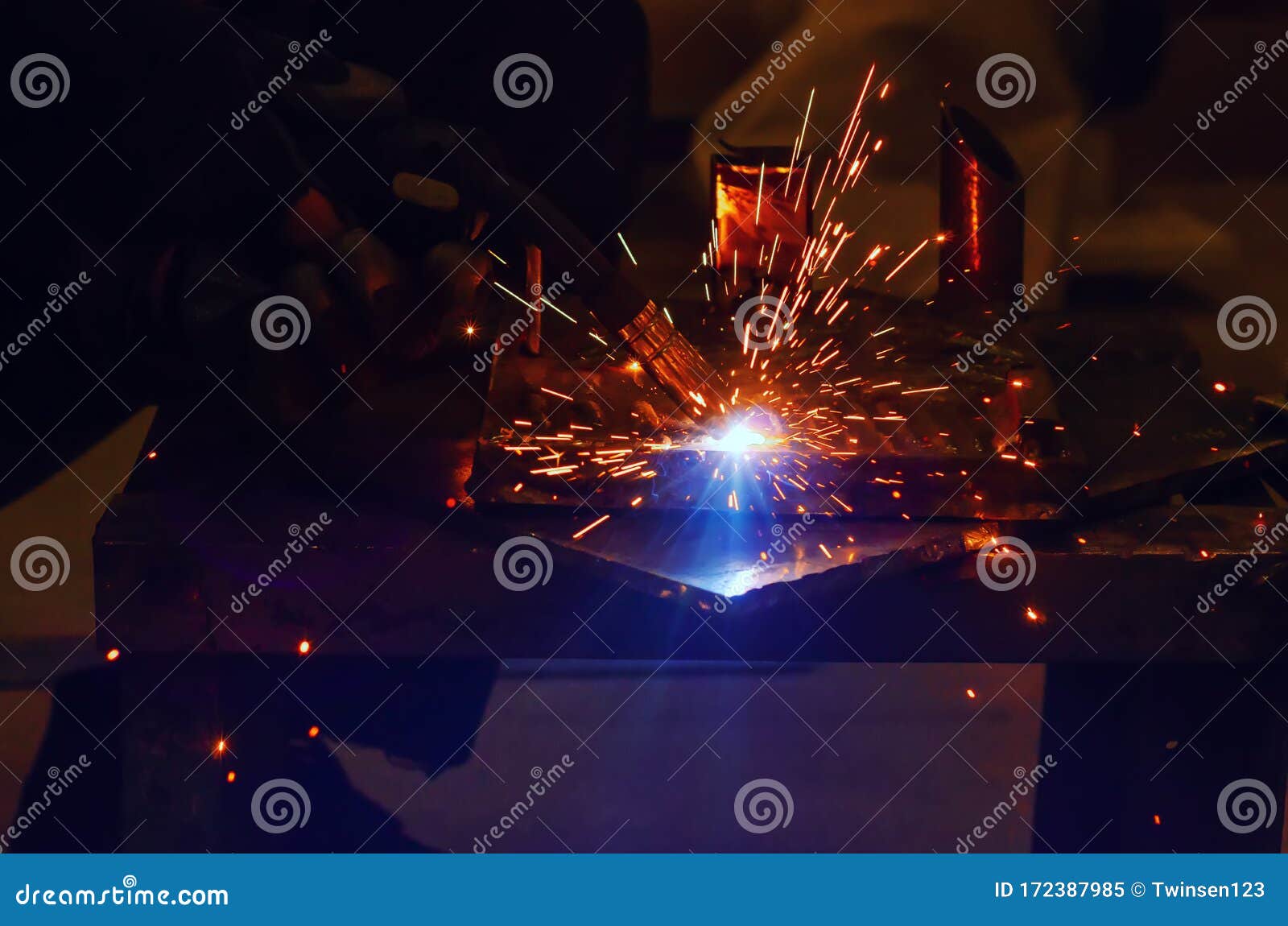 Metal Welding in Metal Workshop. Clear Light, Blue Tinting Stock Image ...