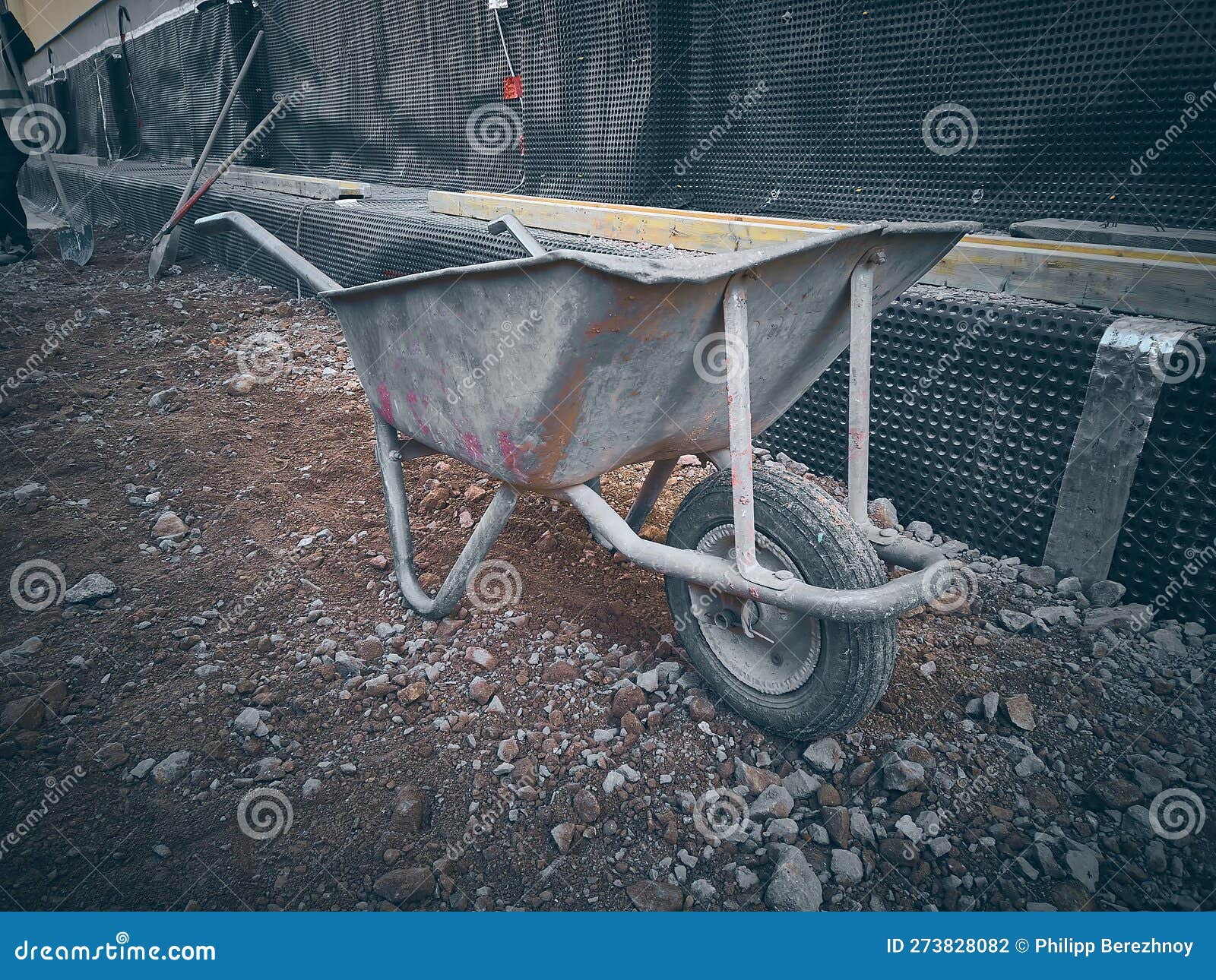 Wheelbarrow at Construction Site Stock Photo - Image of ground, wheel ...