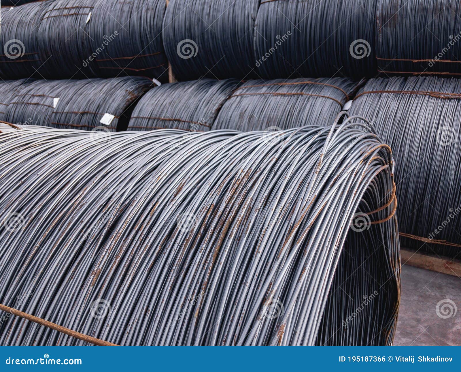 Metal Wire Rod in Coils in a Warehouse. Stock Photo - Image of round ...