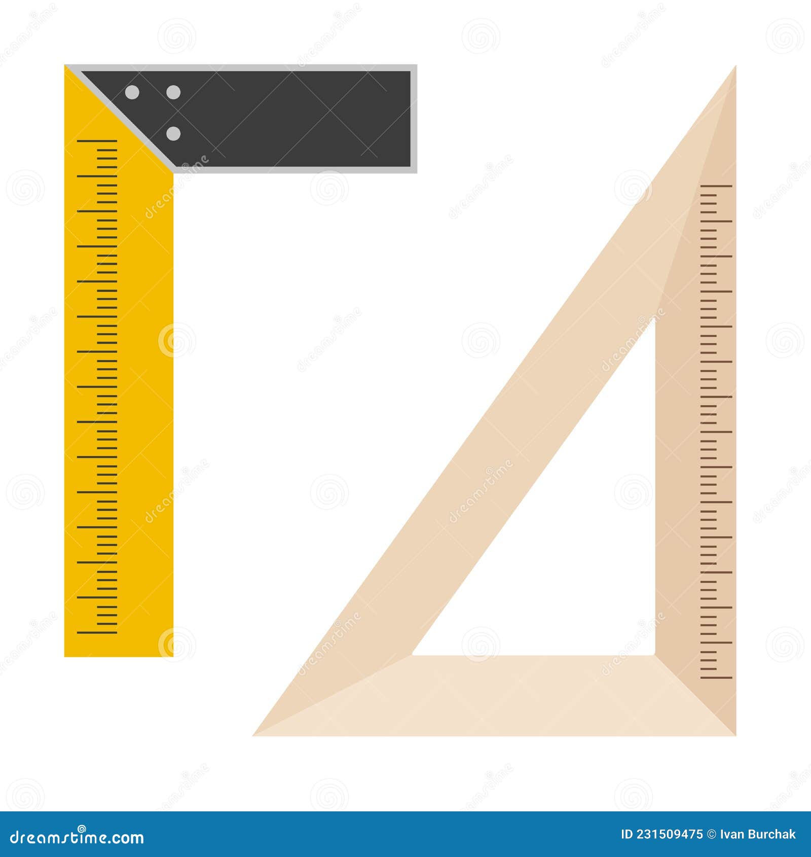 Metal and Wood Square Measuring Tool. Flat Style Vector Illustration ...