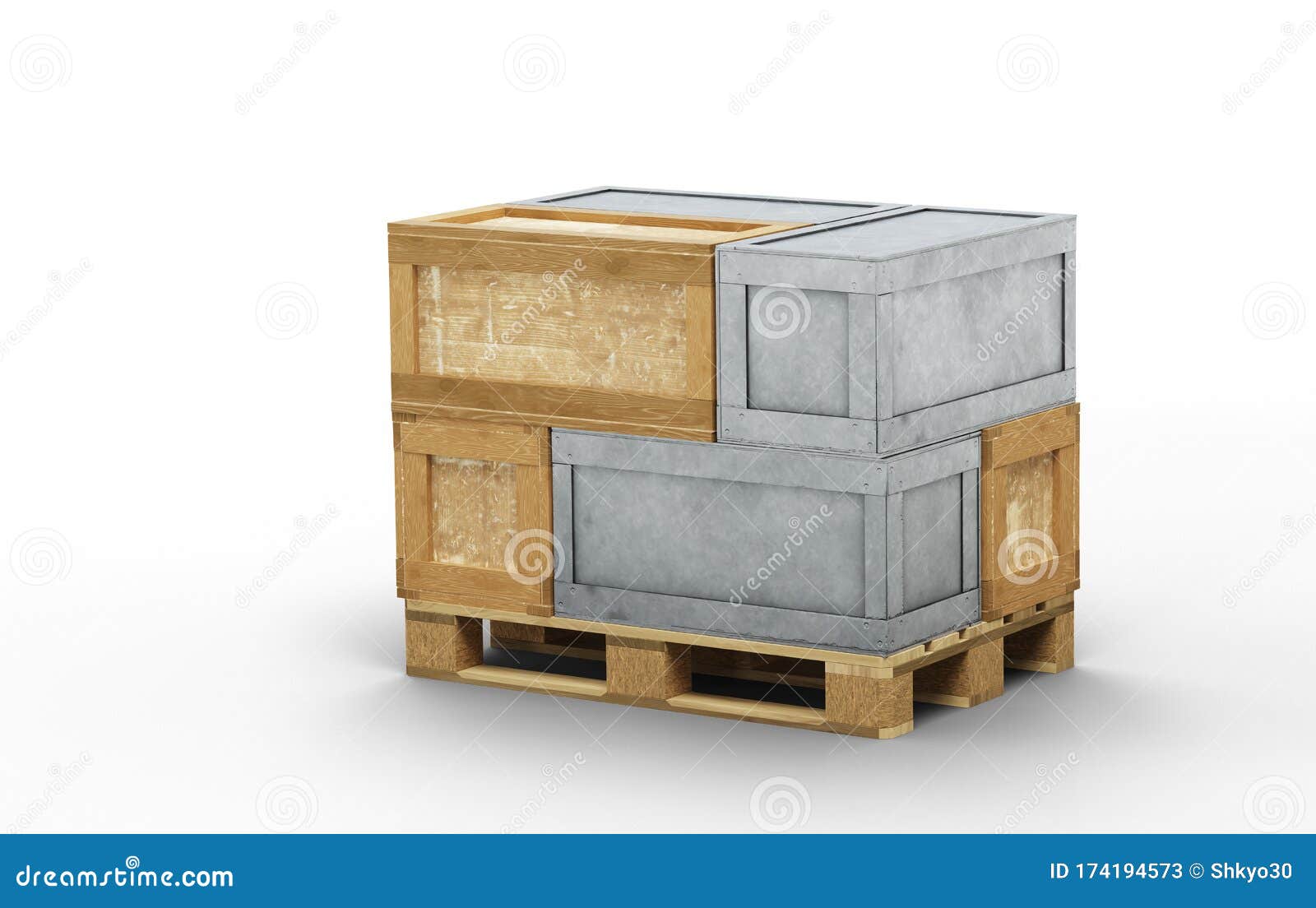 Metal And Wood Transportation Boxes Loaded On A Wood Pallet Royalty ...