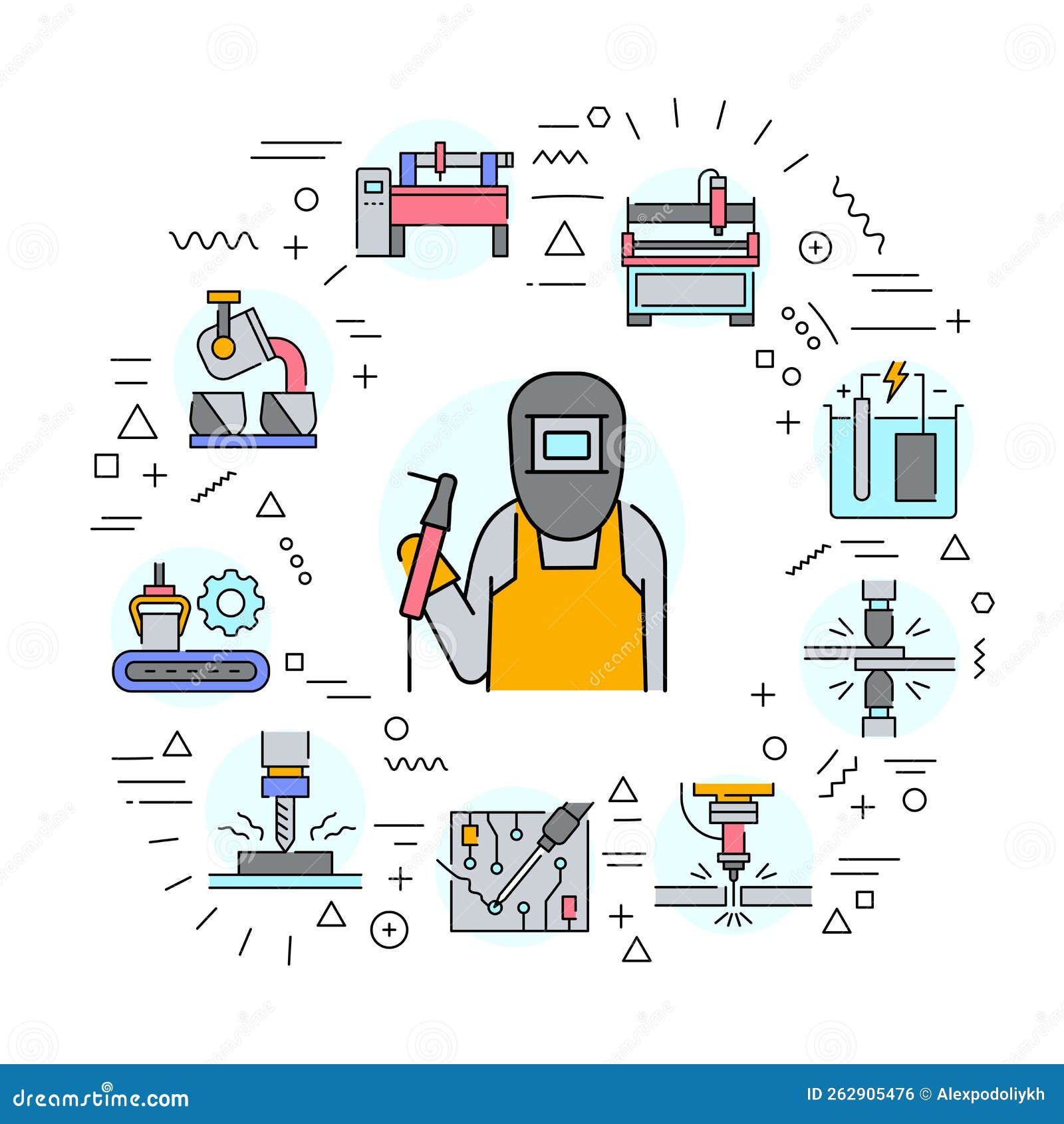 Metal Work Web Banner. Infographics with Linear Icons Stock Vector ...