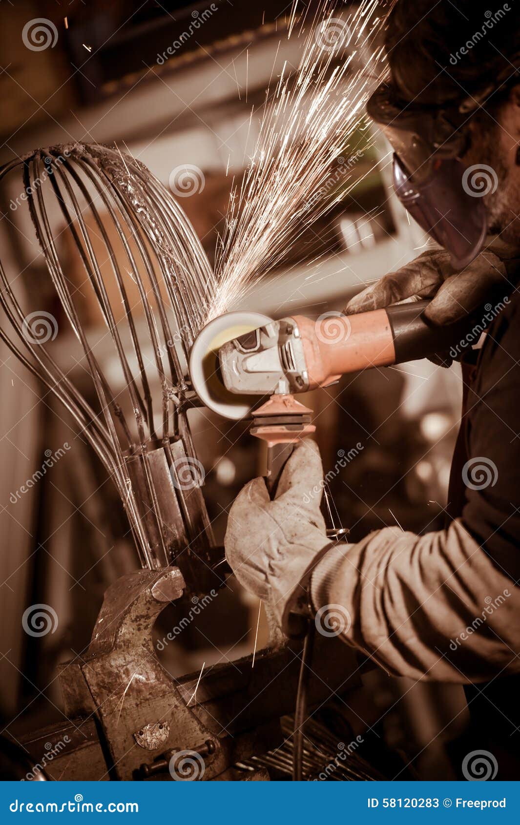 Metal Worker Grinding with Sparks in Workshop Stock Image - Image of ...