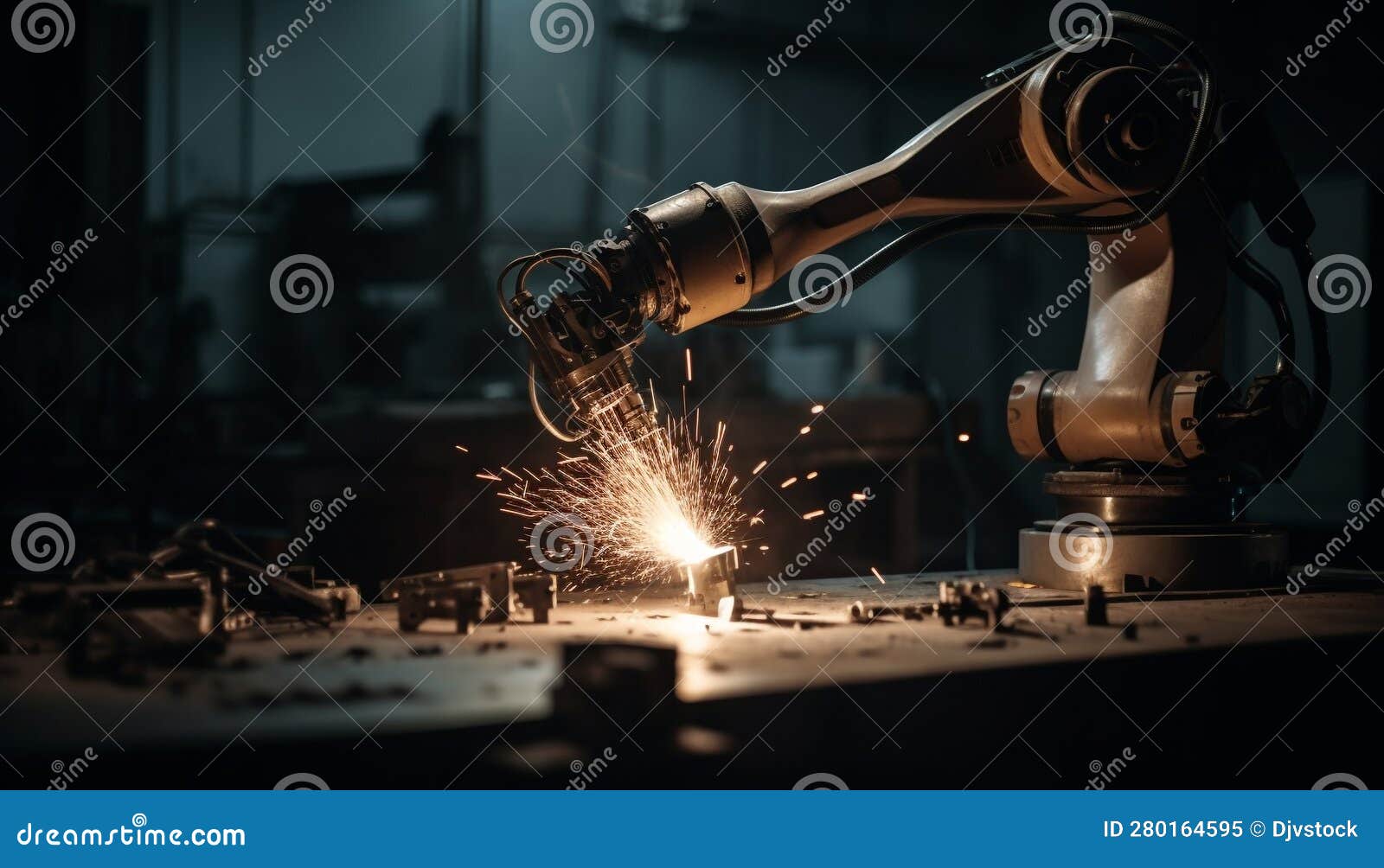 Metal Workers Expertly Operate Machinery in a Dark Workshop Generated ...