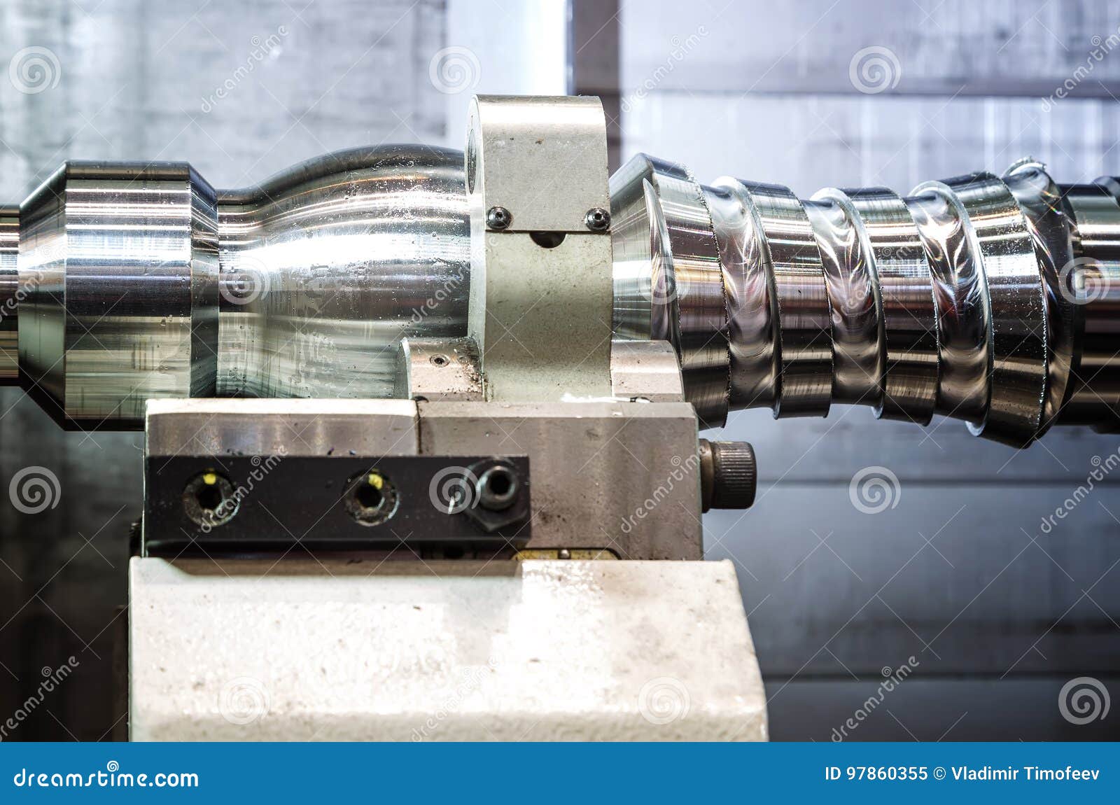 A Metal Workpiece Clamped in the Lathe Chuck CNC Machine. Shallow Depth ...