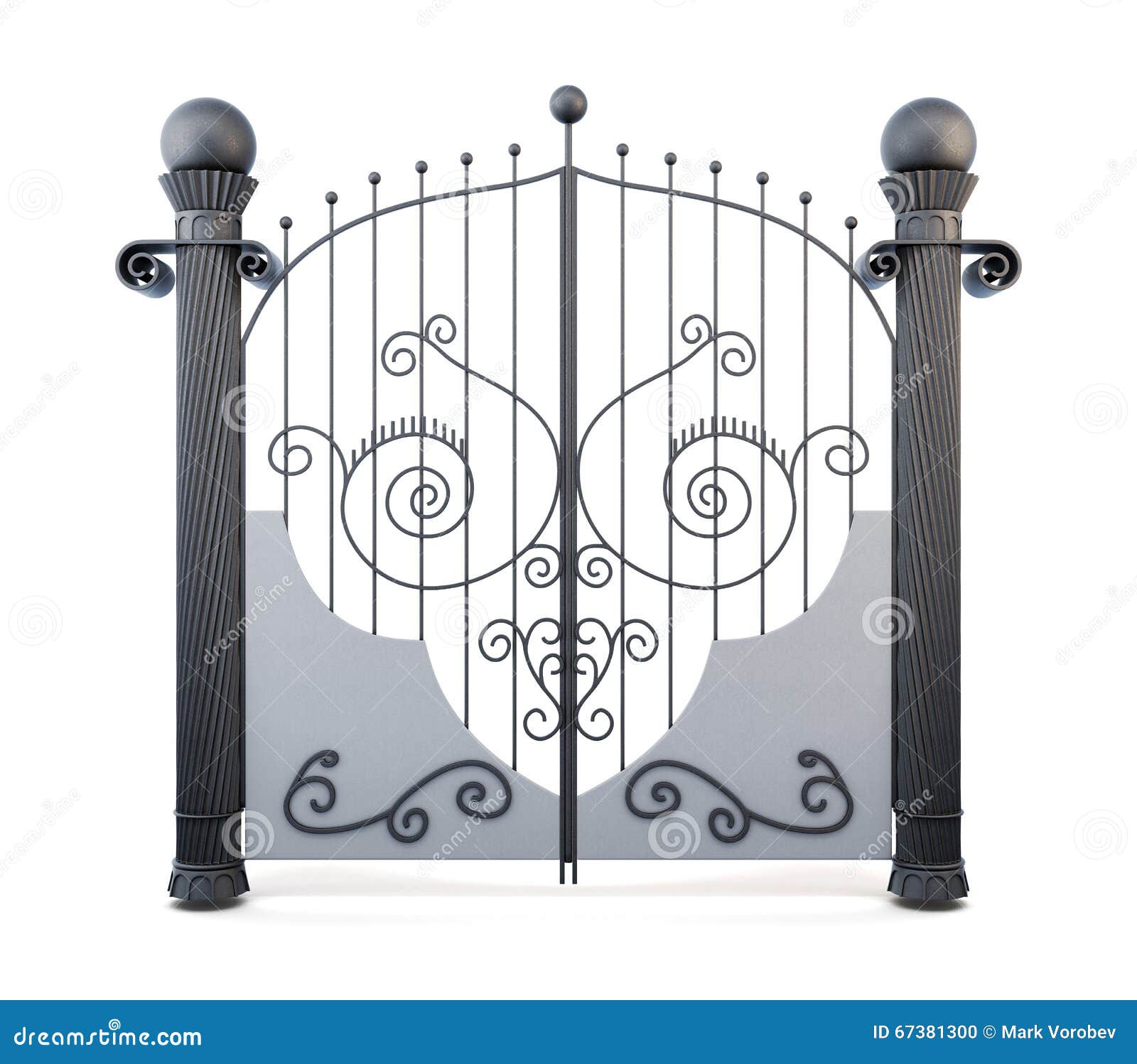 Metal Wrought Iron Gate on a White Background. 3d Rendering Stock ...