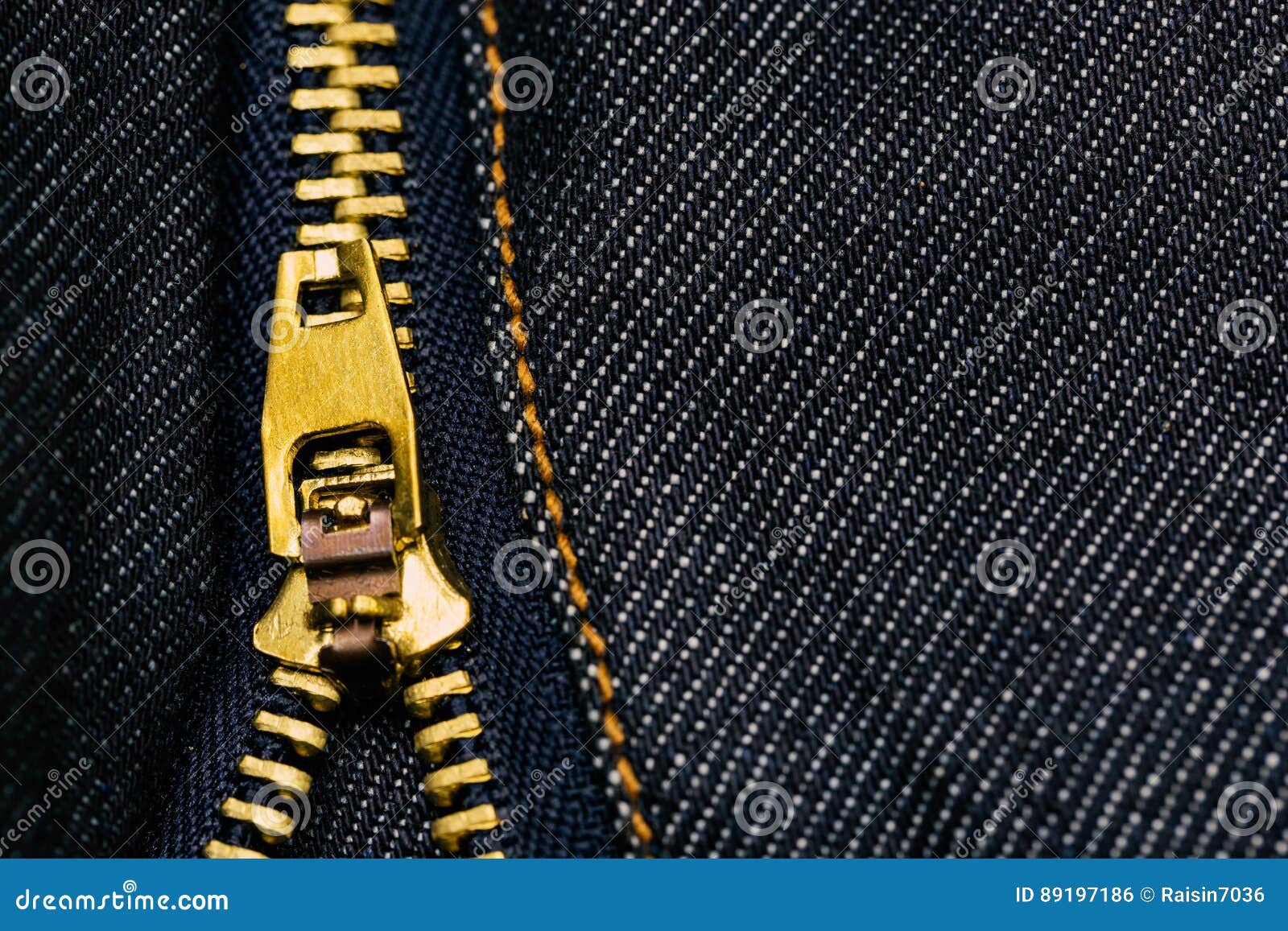 Metal Zipper Openning on Blue Jean Texture with Copy Space. Stock Photo ...
