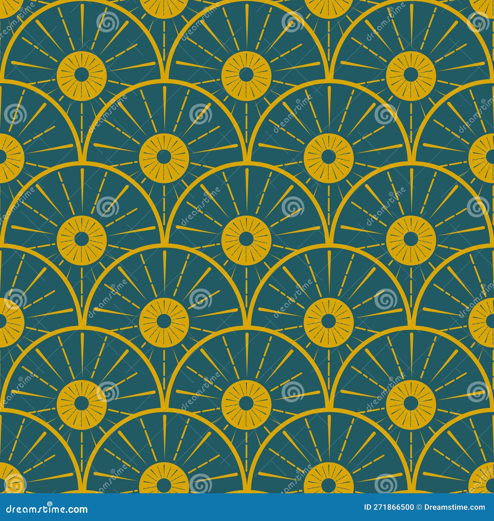 Art Deco Metallic Gold Abstract Sun Rays Seamless Pattern on Teal ...