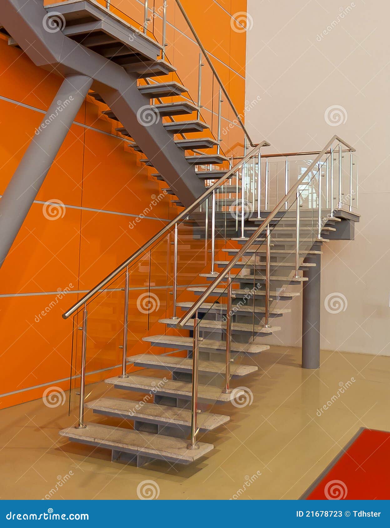 Metall Stair with Orange Wall Stock Image - Image of architecture ...