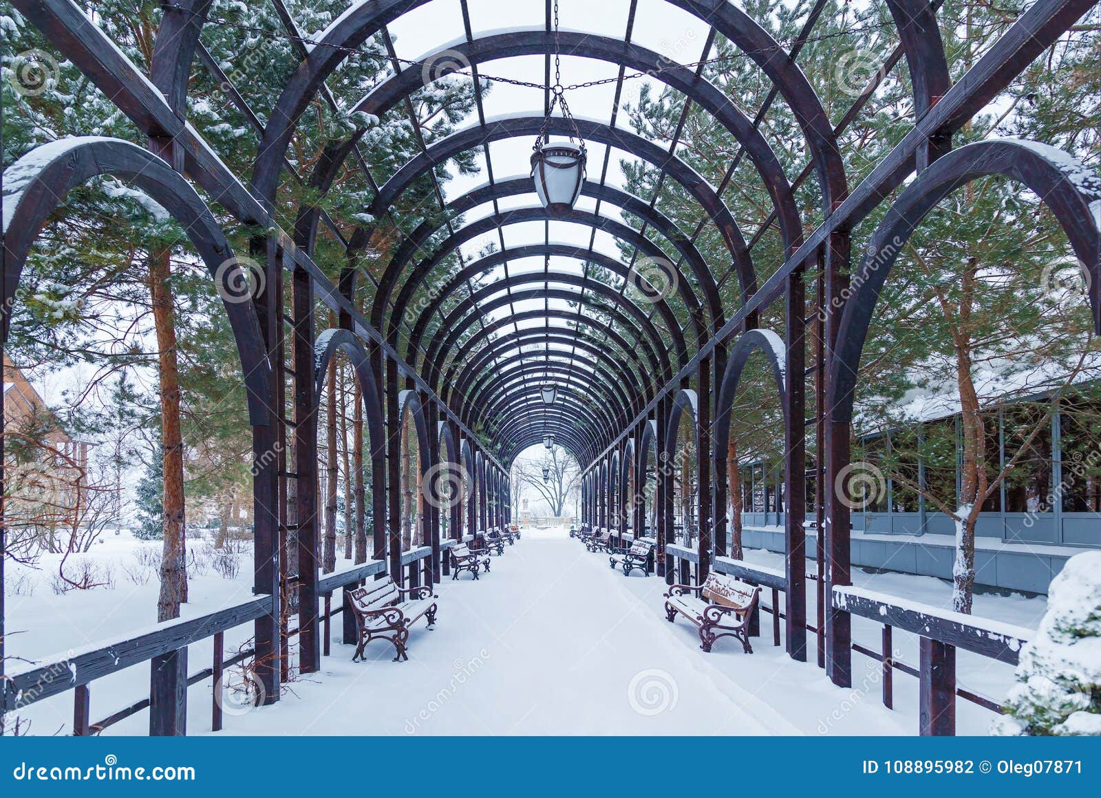 Metallbogen im Park stockfoto. Bild von bogen, blühen - 108895982
